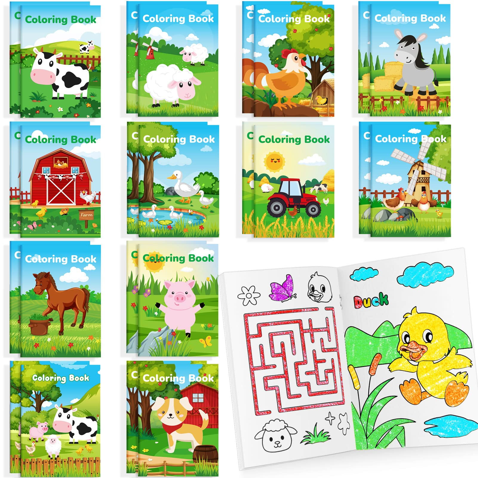 BenLouis 24 Pcs Farm Animals Mini Coloring Books Kids Barn Party Favors ...