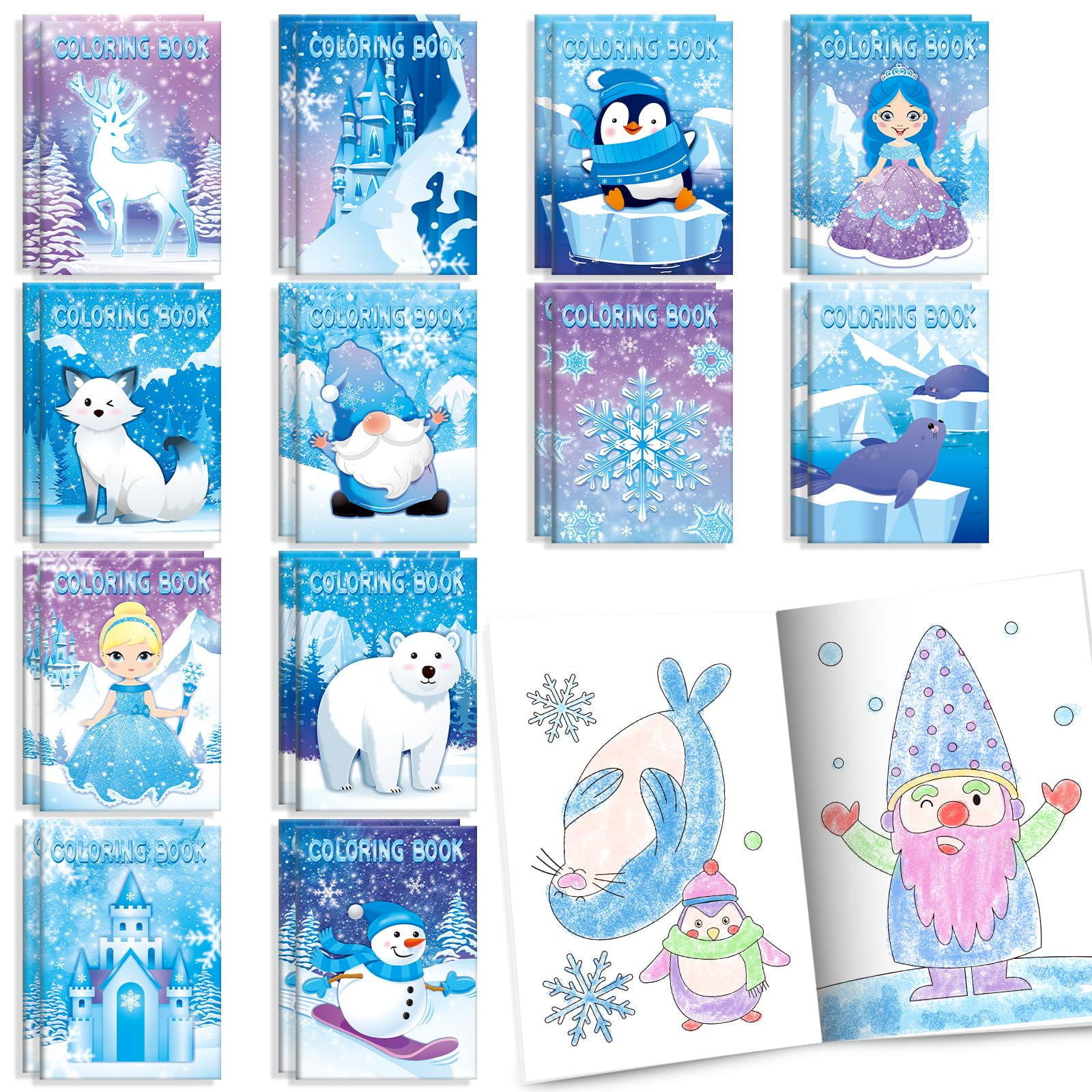 BenLouis 24 Pcs Frozen Mini Coloring Books Kids Winter Snowflake Party ...