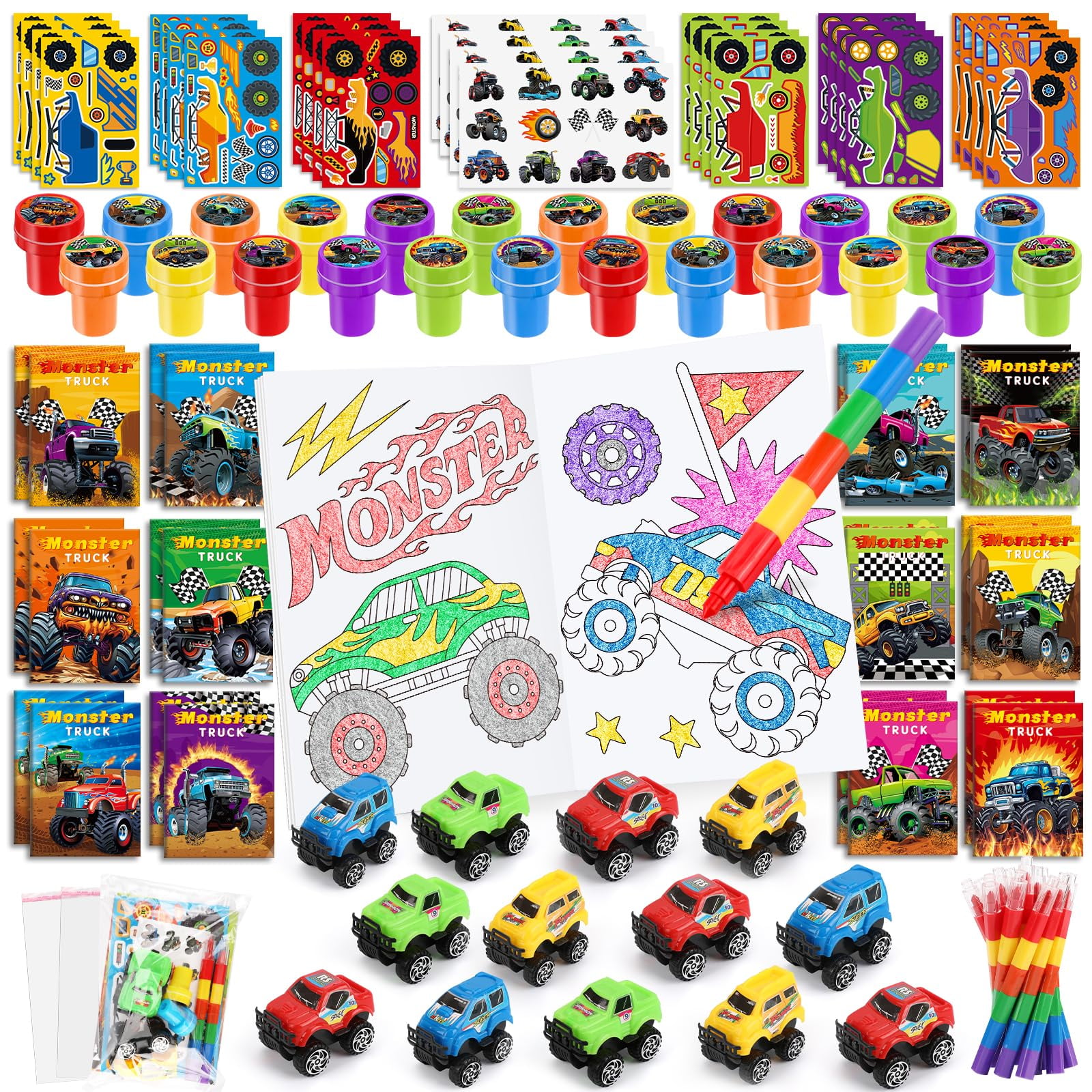BenLouis 84Pcs Monster Truck OIF8 Party Favors Truck Car Coloring Books ...