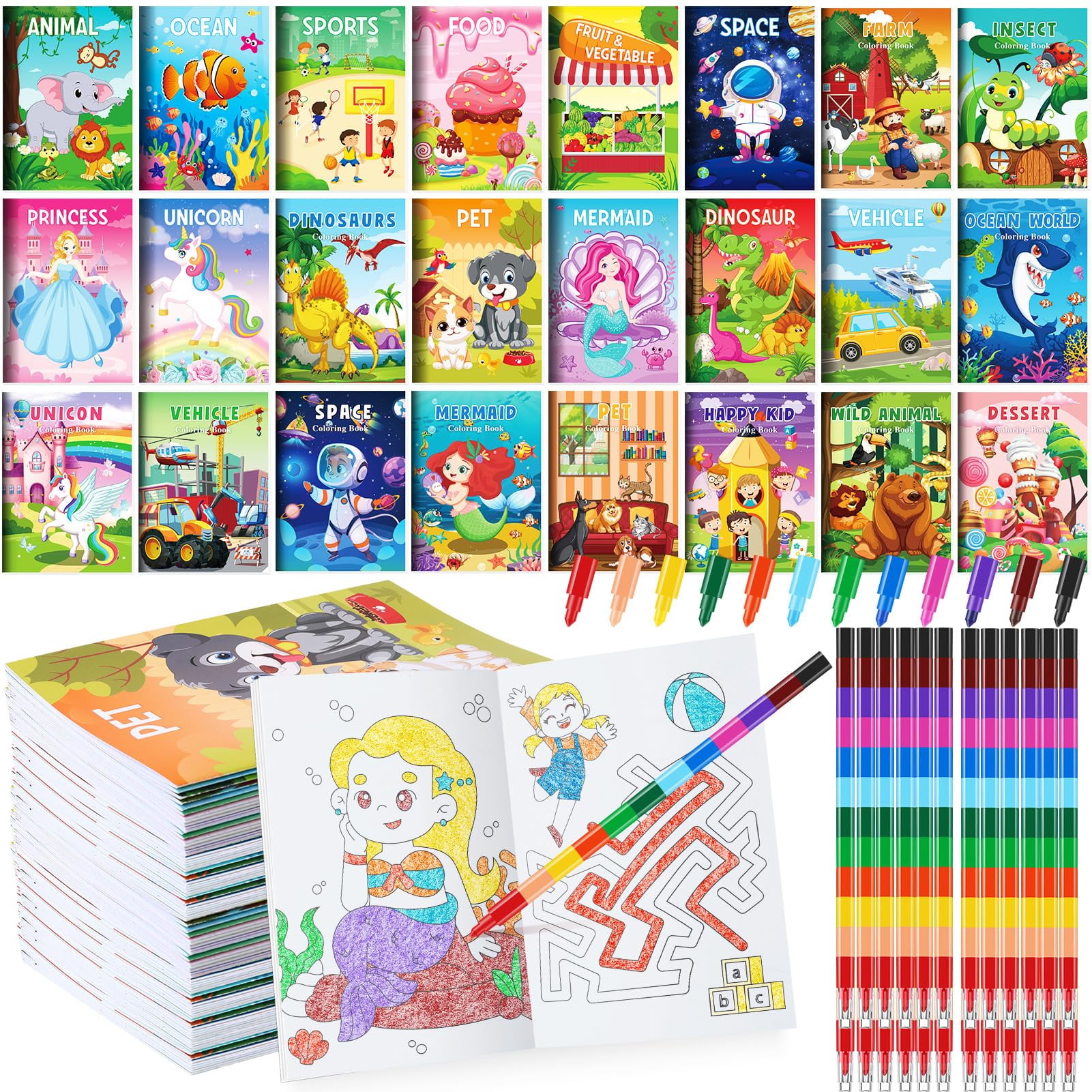 BenLouis Coloring Books for Kids With Stacking Crayons Set Mini ...