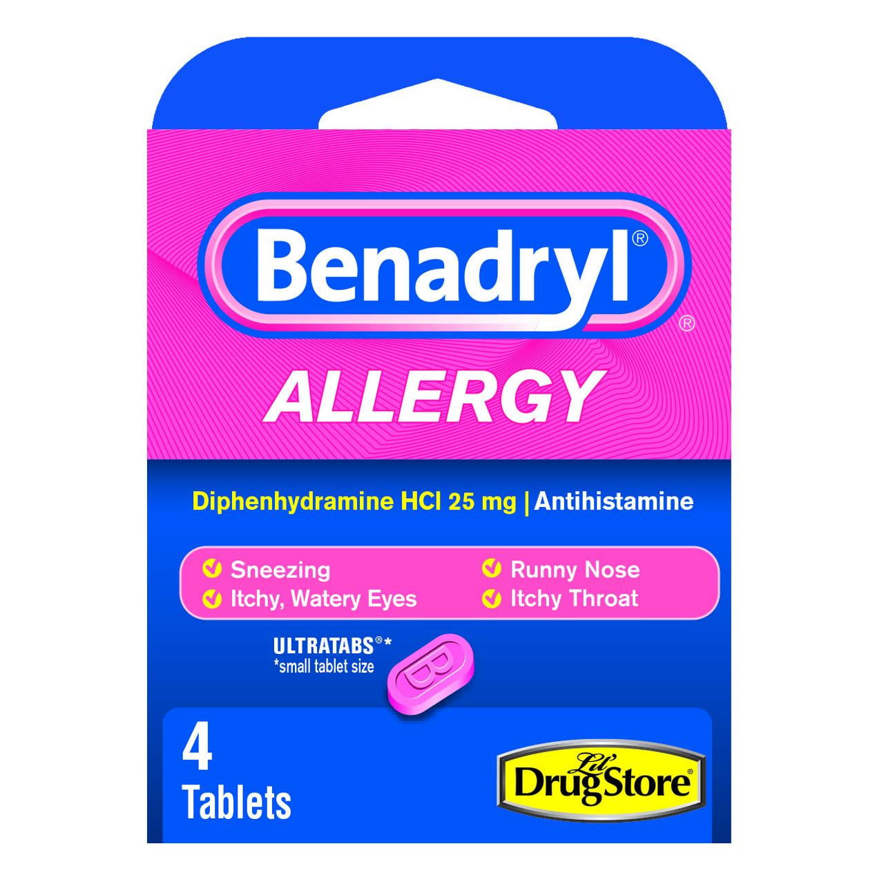 Benadryl Allergy Relief Ultratabs Tablets 4 Ea, 6 Pack - Walmart.com