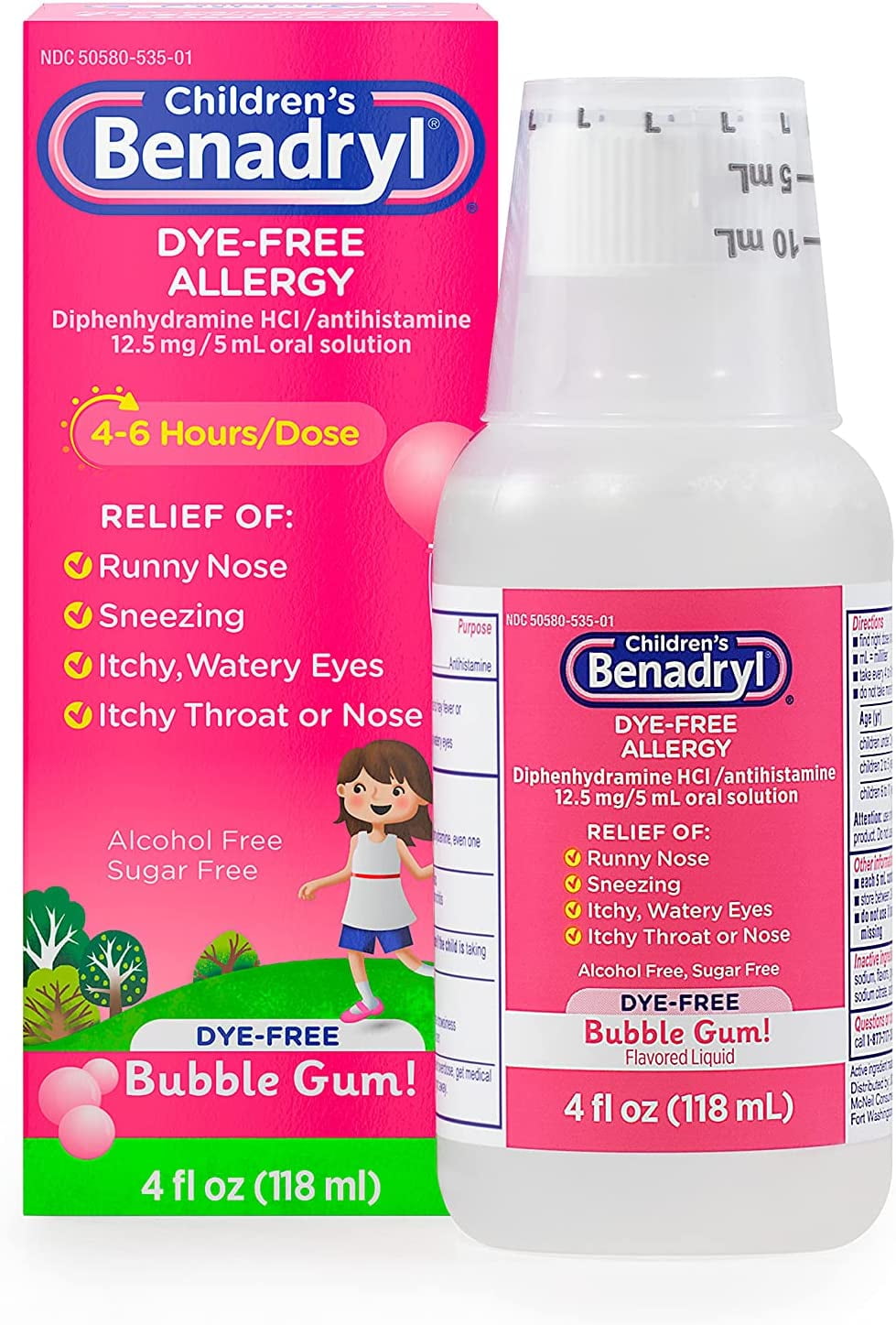 Benadryl Children's Dye-Free Allergy Liquid, Bubble Gum, 4 Oz, 6 Pack ...