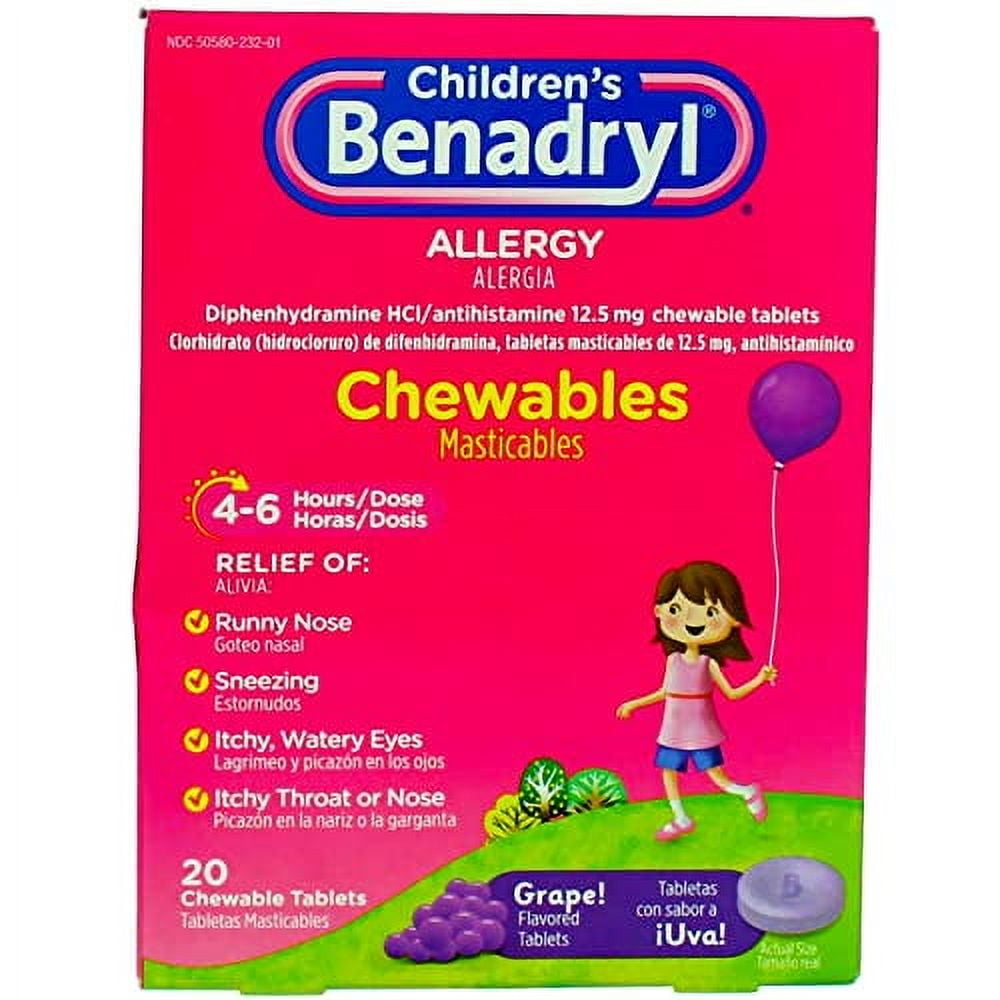 Benadryl Children's Tablet Chewables, 20 ct - (Pack of 24) - Walmart.com