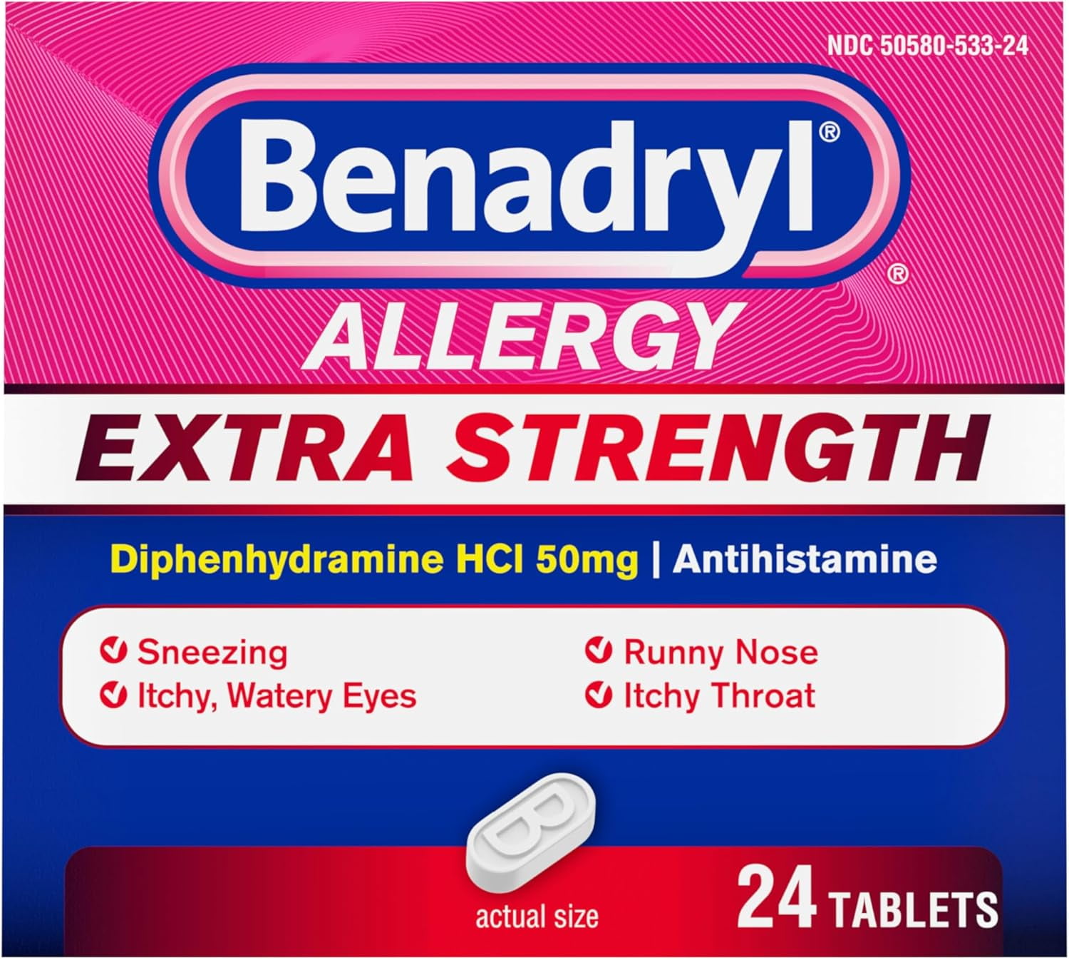 Benadryl Extra Strength Diphenhydramine Antihistamine Allergy Relief ...