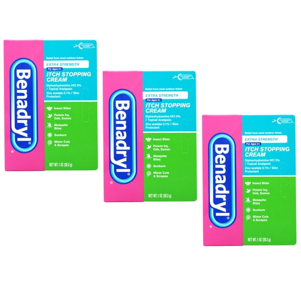 Benadryl Extra Strength Topical Anti-Itch Relief Cream, Diphenhydramine HCl, 1 oz - 3 Pack ...