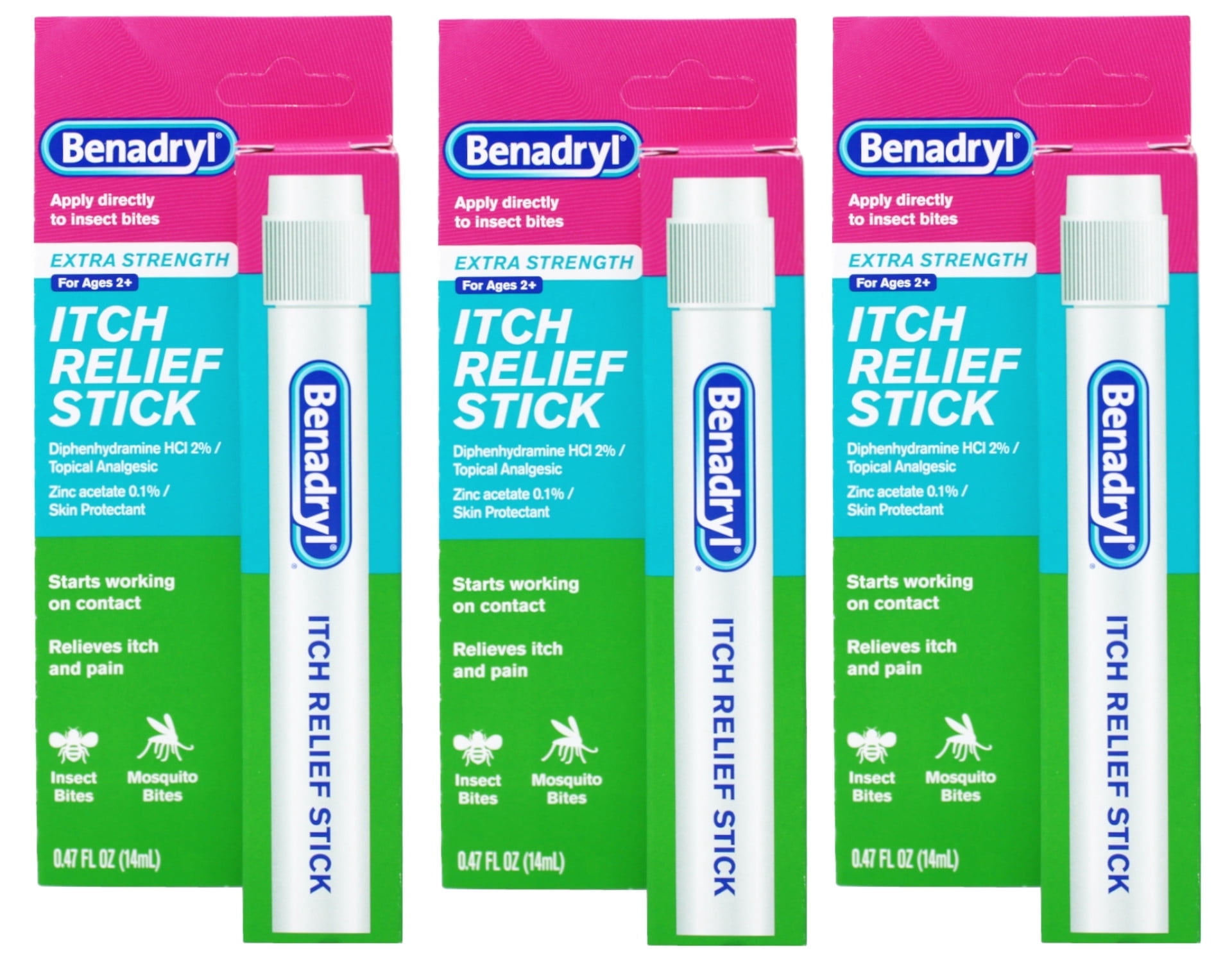 Benadryl Extra Strength Itch Relief Stick, 0.47 oz, Pack of 3 ...