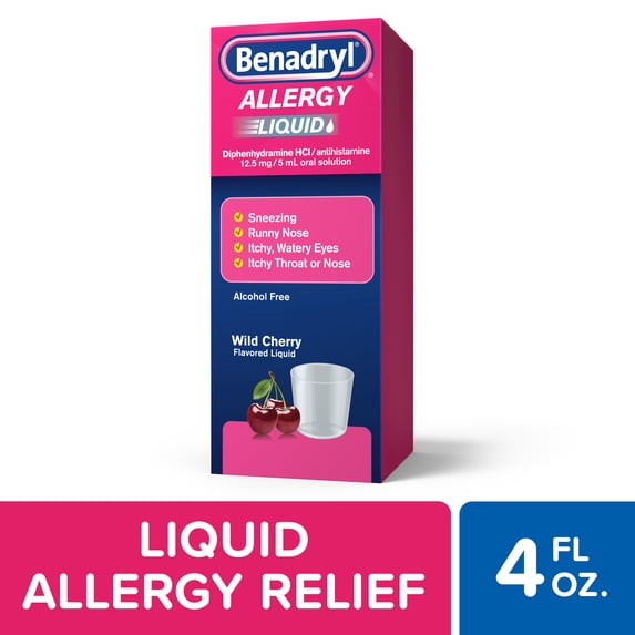 Benadryl Allergy Relief Liquid for Adults, Wild Cherry, 4 fl. oz ...