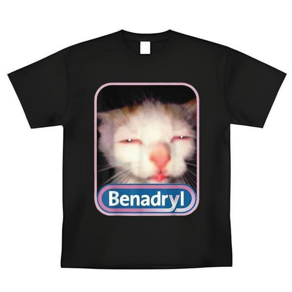 Benadryl Meme Cat Benny T-Shirt, Gen Z Humor,Y2K Meme Shirt - Walmart.com