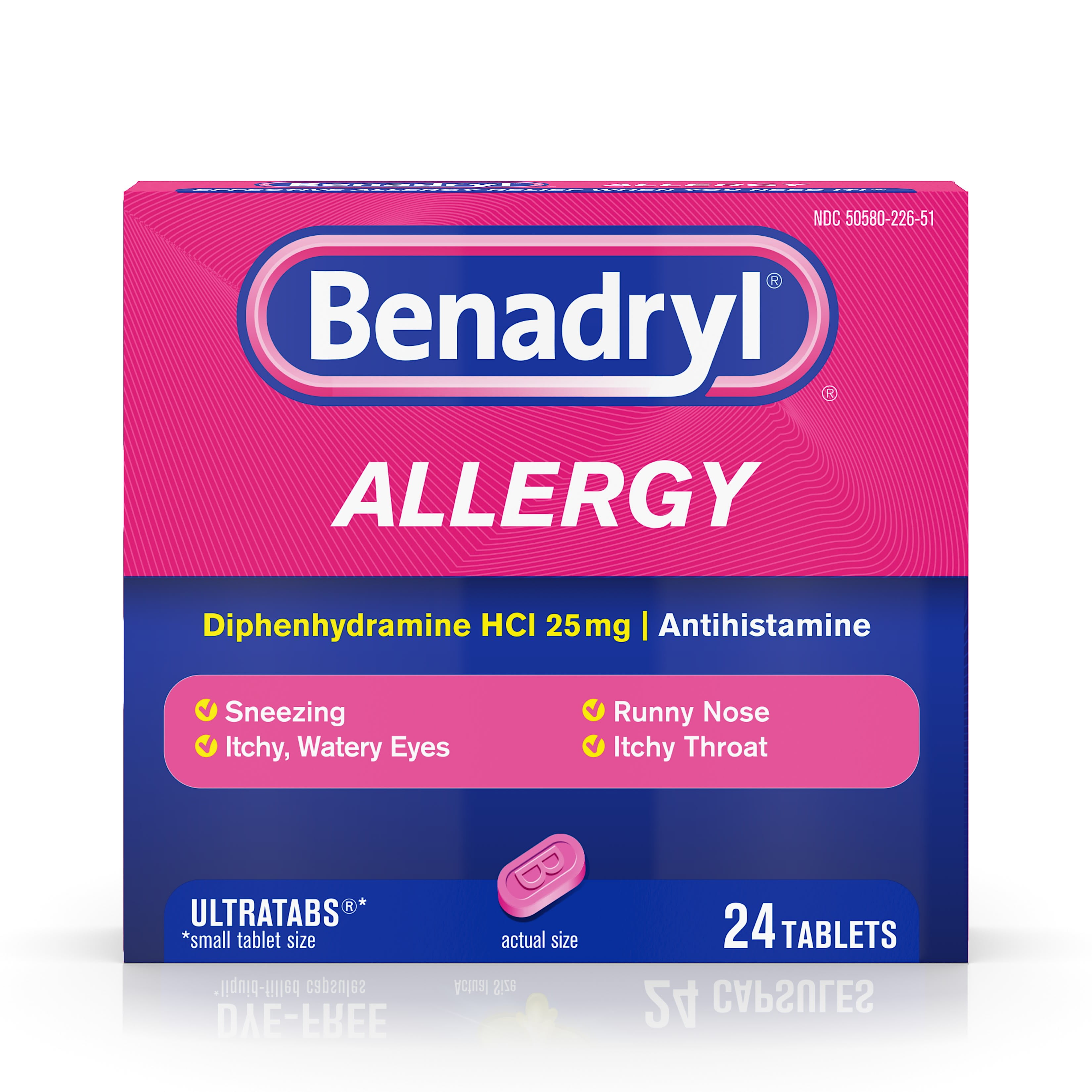 Benadryl Ultratabs Antihistamine Allergy Relief Medicine, Diphenhydramine HCl Tablets, 24 ct ...
