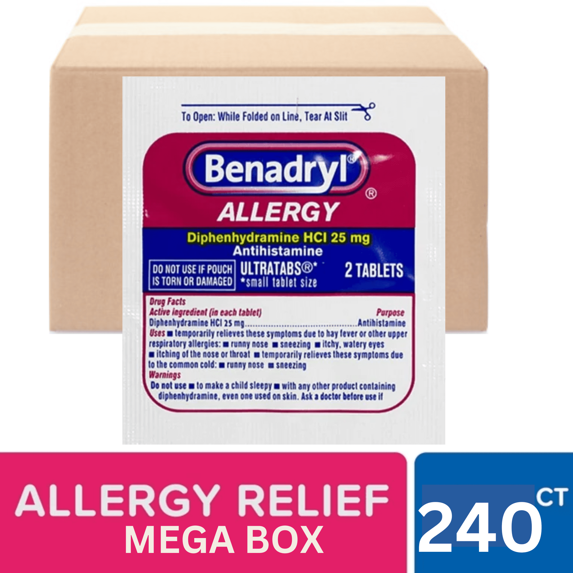 Benadryl Ultratabs Antihistamine Allergy Relief Medicine 25 Mg Diphenhydramine Hcl Tablets For