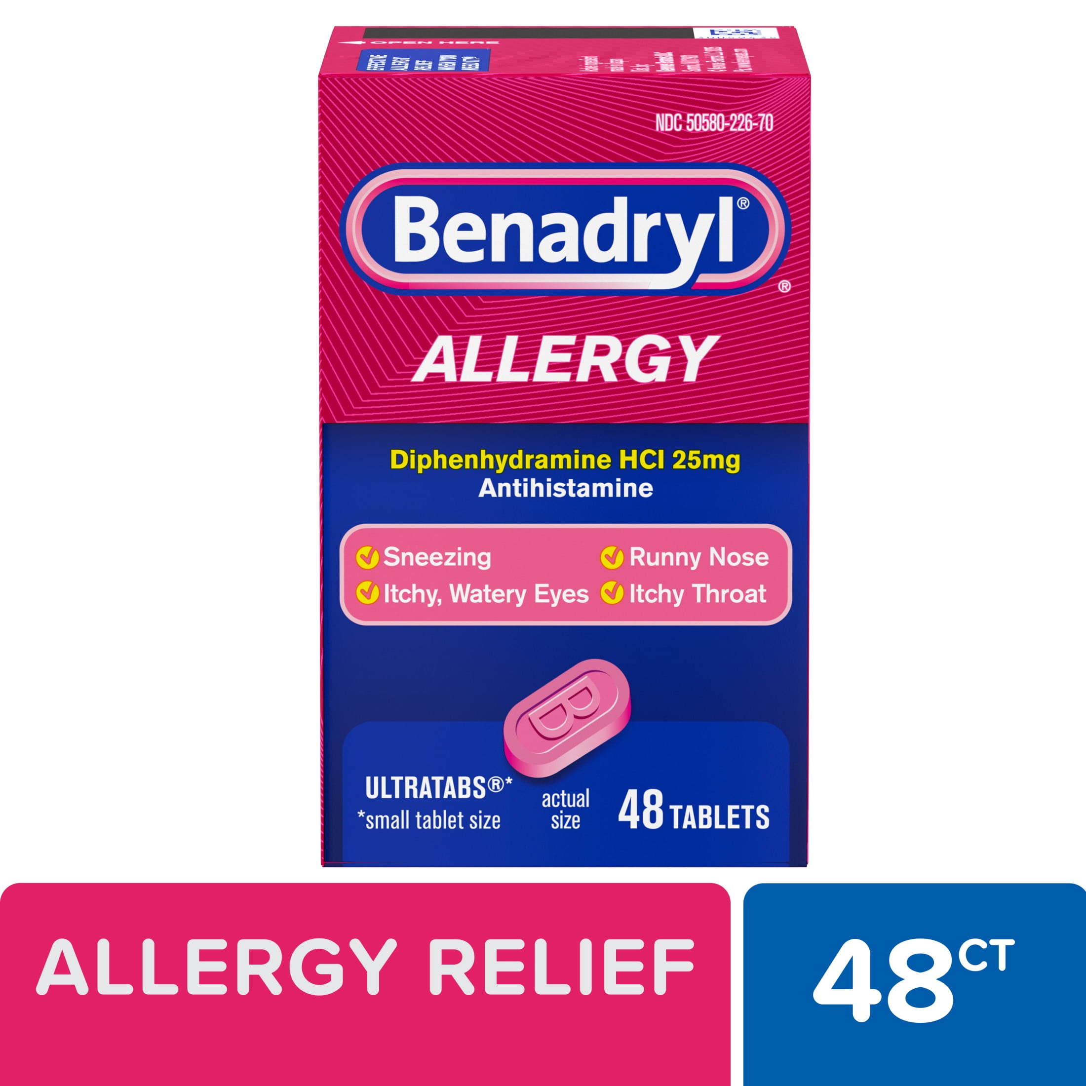 Benadryl Ultratabs Antihistamine Cold & Allergy Relief Tablets, 48 Ct ...