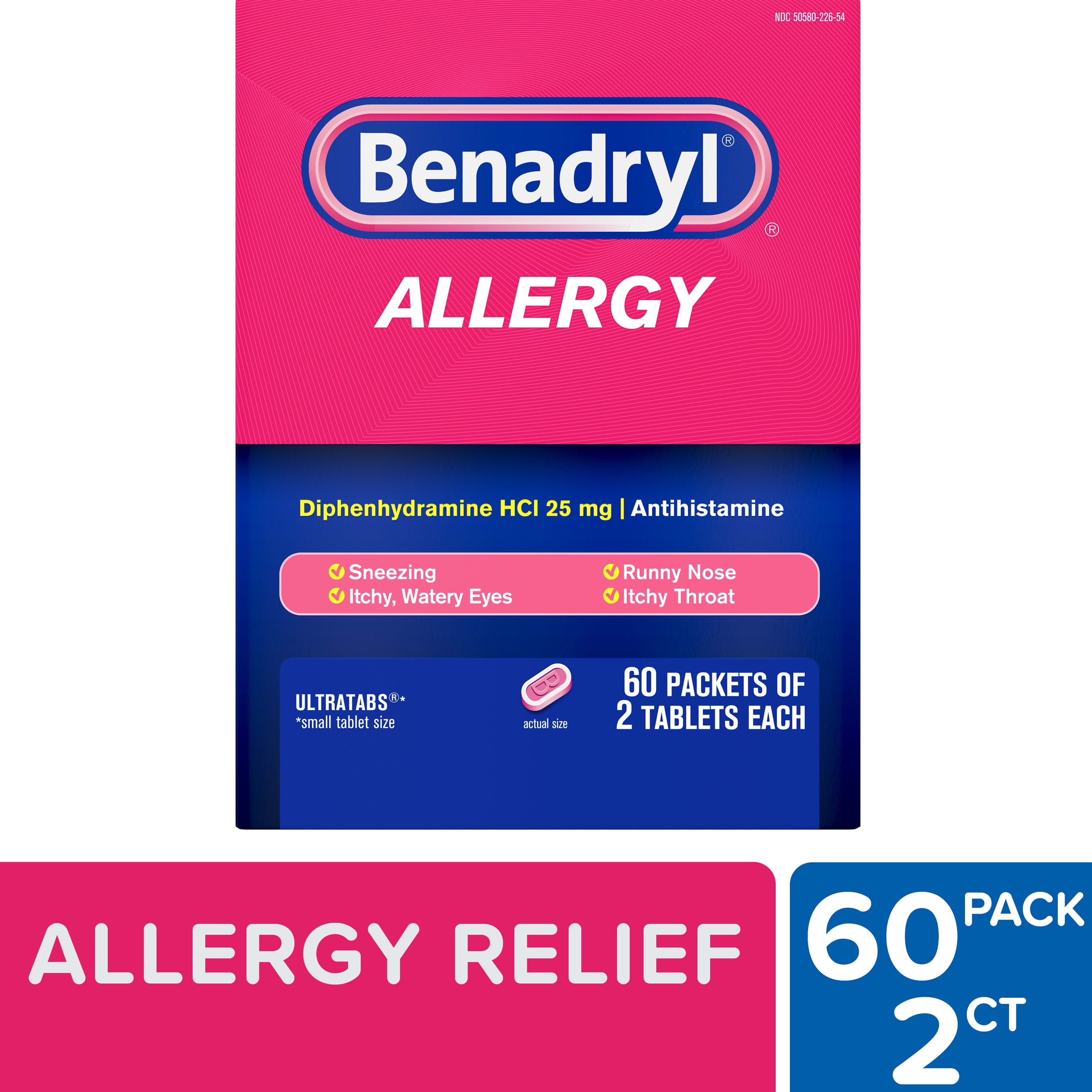 Benadryl Ultratabs Go Packs, 60 Packets of 2 Tablets - Walmart.com