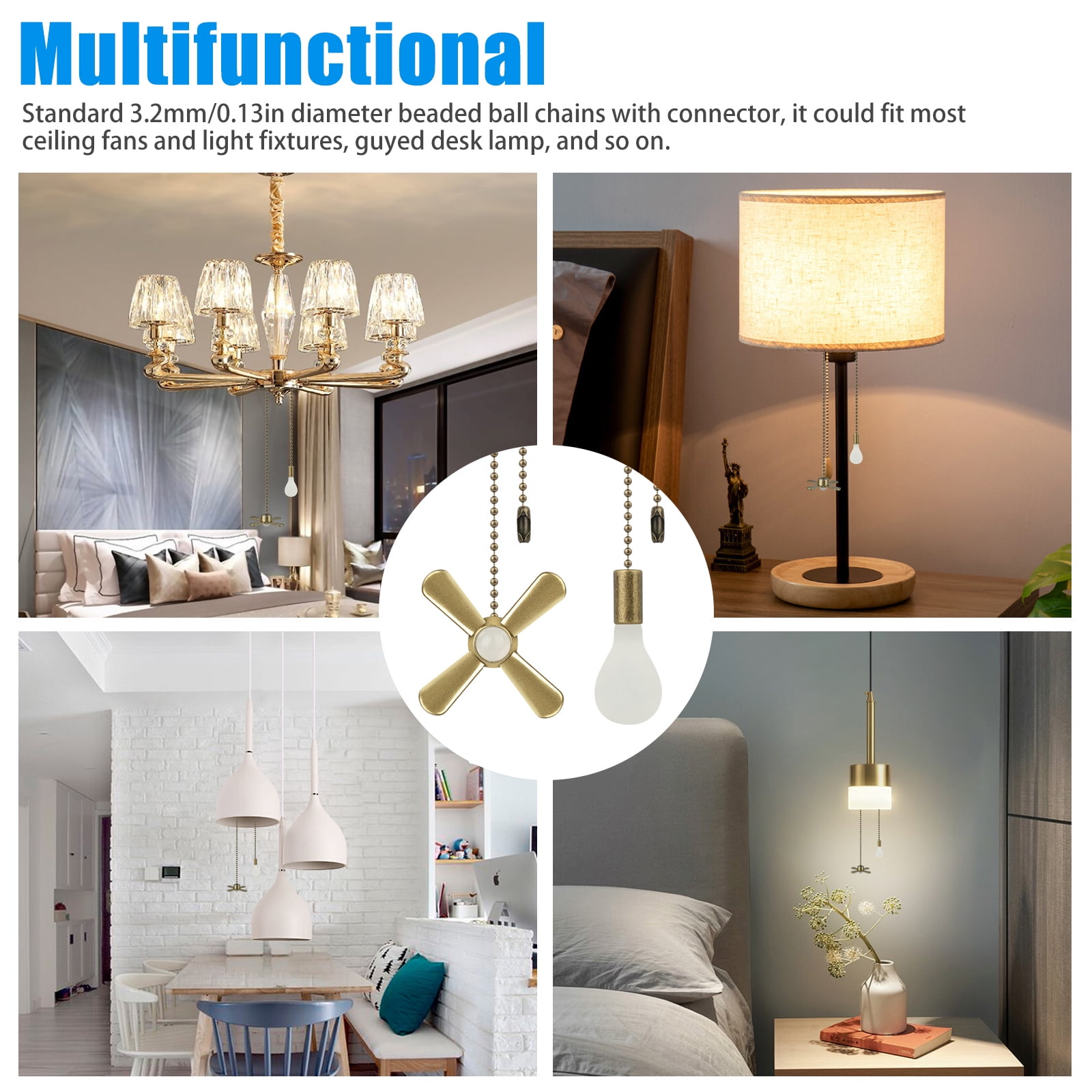 Benafini Ceiling Fan Pull Chain Beaded Ball Extension Chains with Light ...