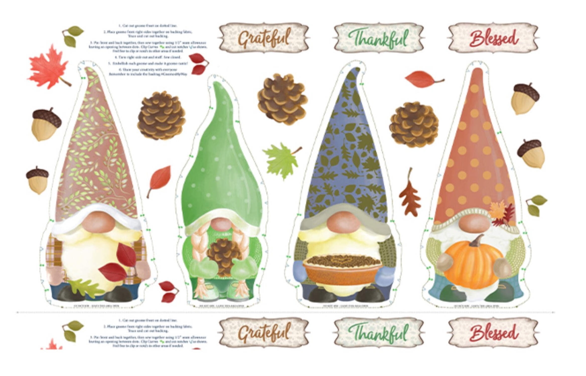 Benartex Thanksgiving Falling For Gnomes Panel On White 100% Cotton ...