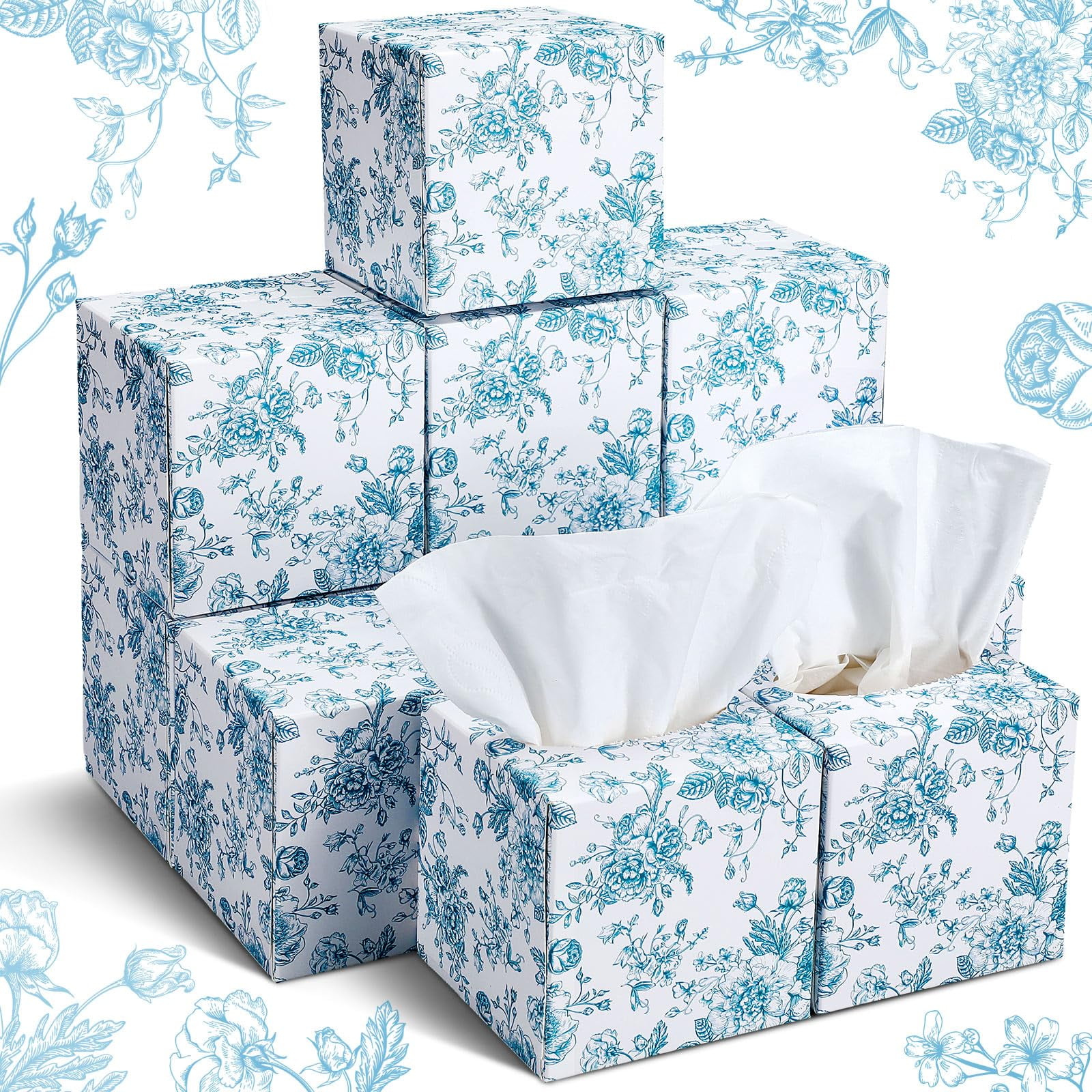 Bencailor 12 Pack Blue Flowers Facial Tissues Cube Boxes Spring Winter ...