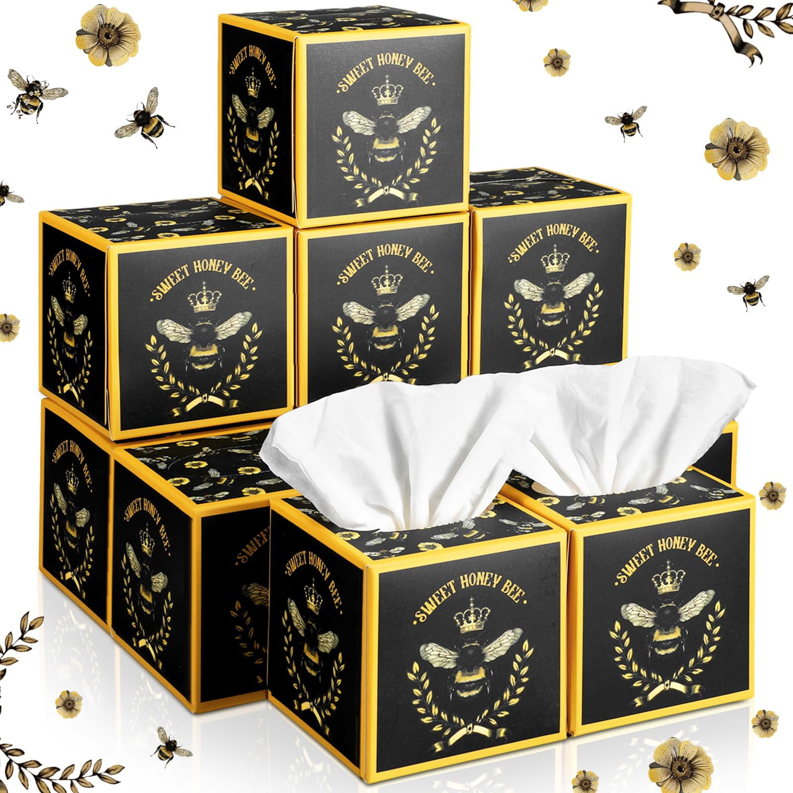 Bencailor 12 Pack Honey Bee Facial Tissues Cube Boxes 3 Ply Square Face ...