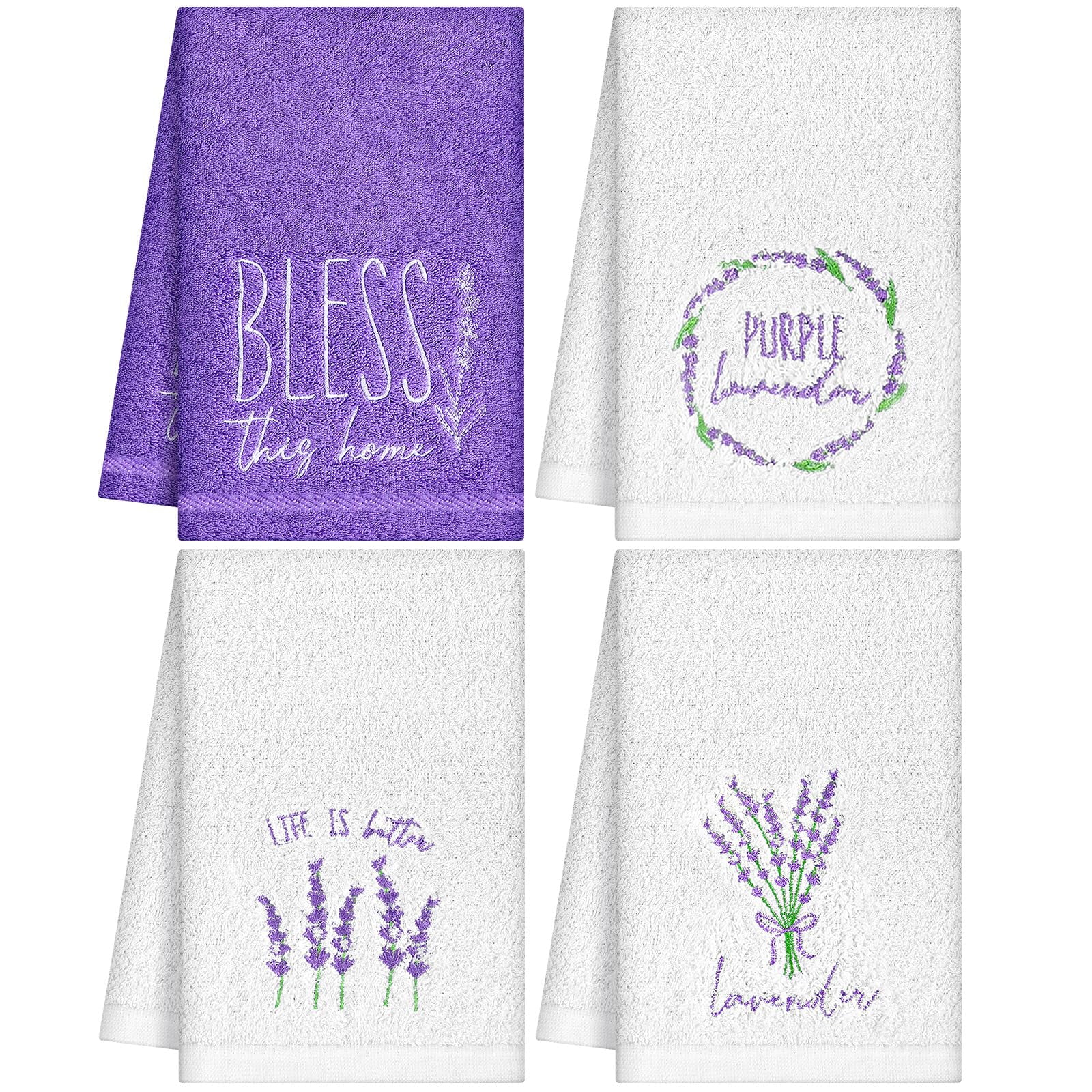 Bencailor 4 Pcs Hand Towels for Bathroom Lavender Weather Plants ...