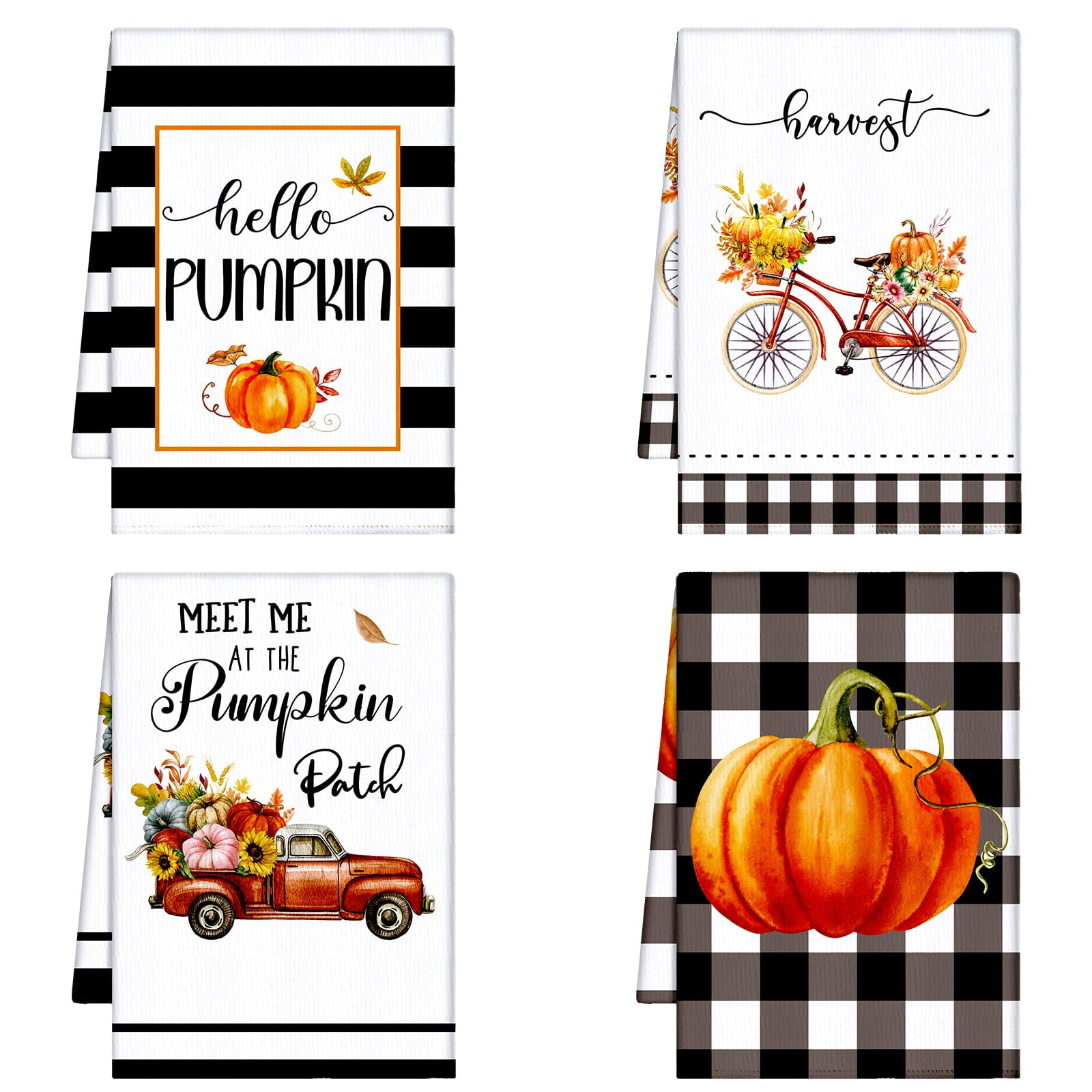 Bencailor 4 Pcs Thanksgiving Kitchen Dish Towels Fall Pumpkin Dish ...