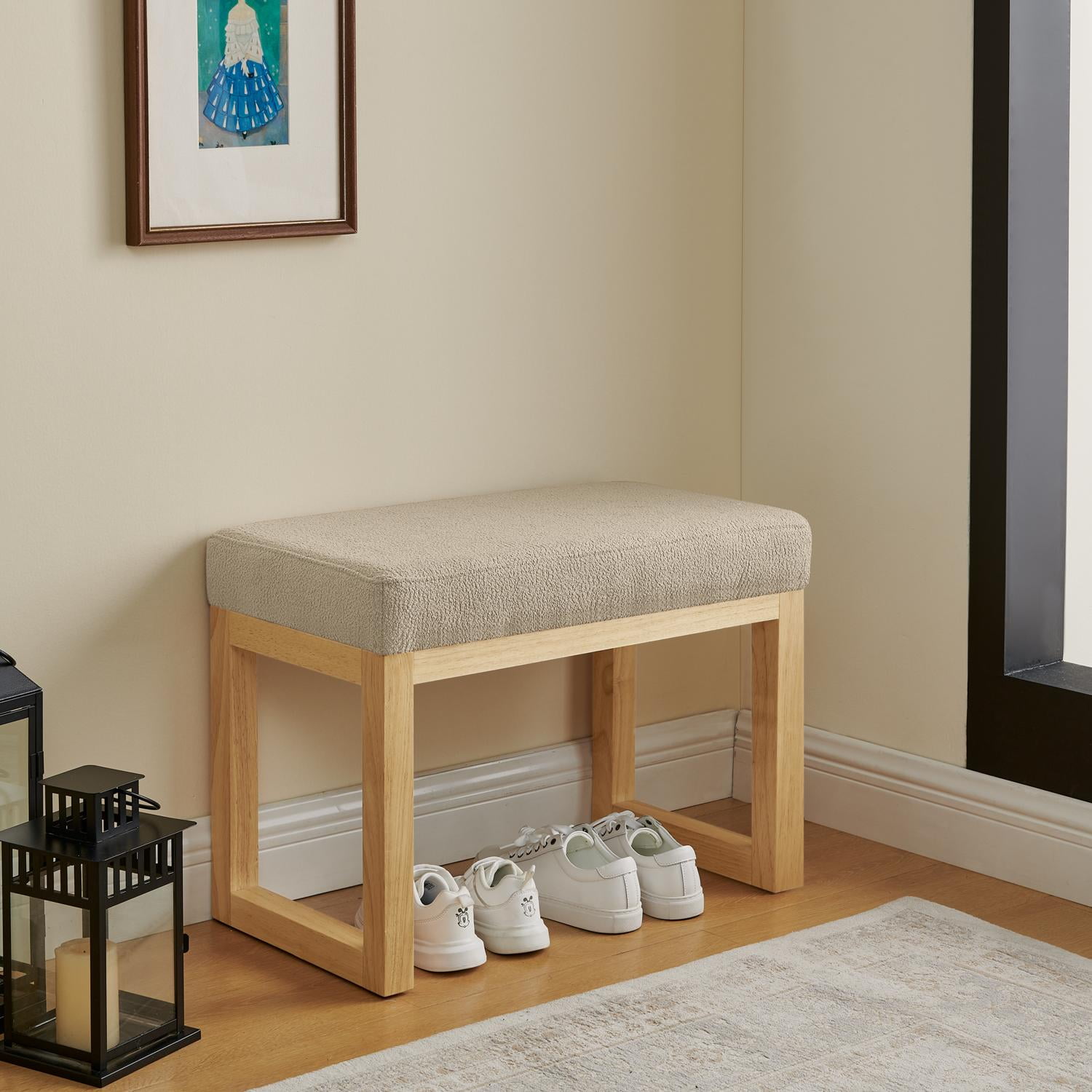 Bench, Entryway Bench, Shoe Storage Stool with Solid Wood Frame, Soft ...