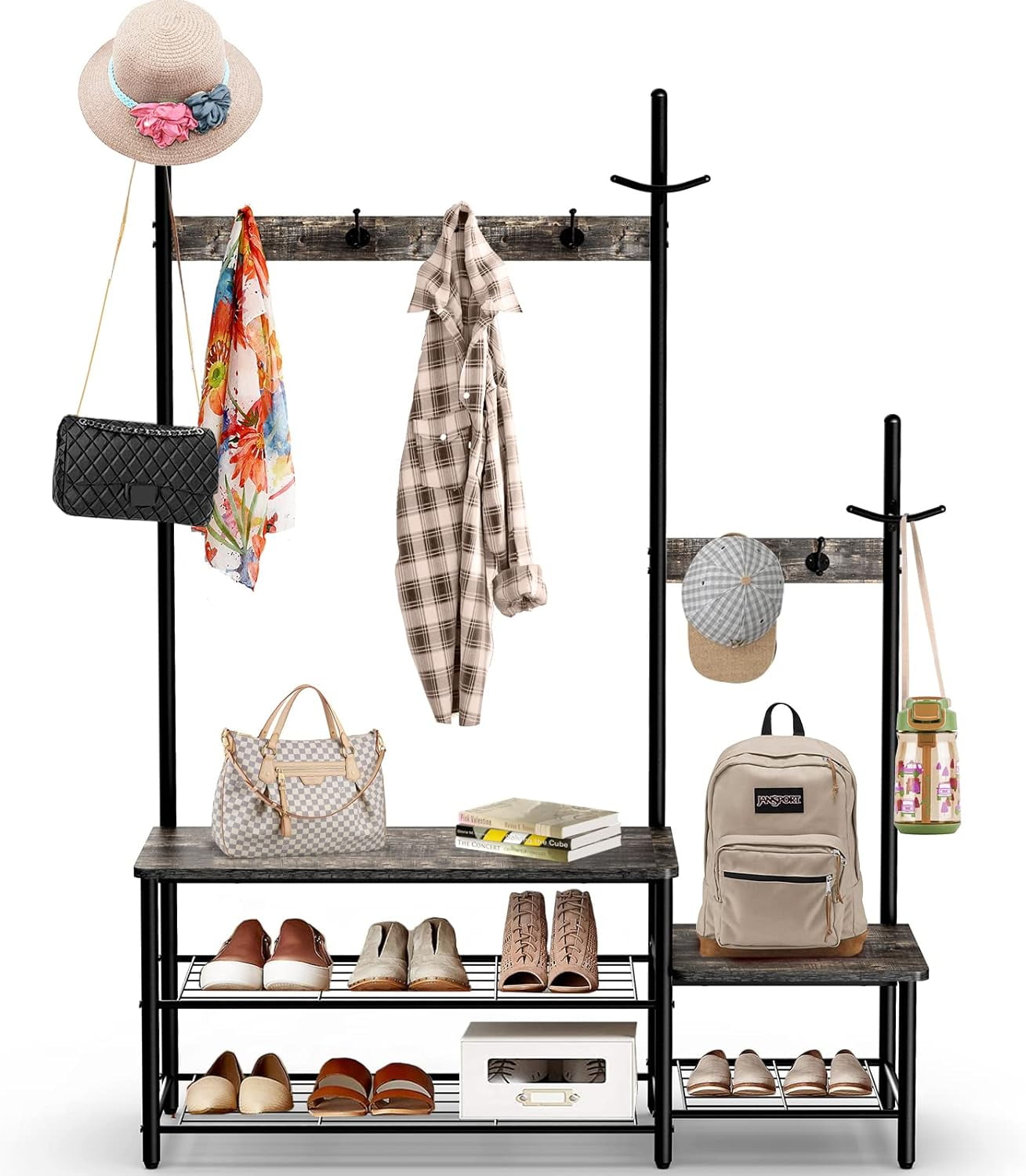 Bench Entryway Sturdy Shoe Storage Shelf Organizer, 3-in-1 Functional ...