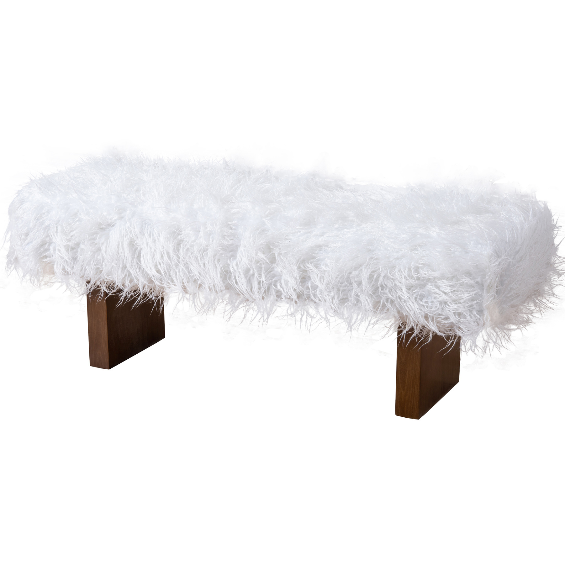 Bench In White Khaki Fur, Stylish Design, Foam, Stable Structure Mid ...