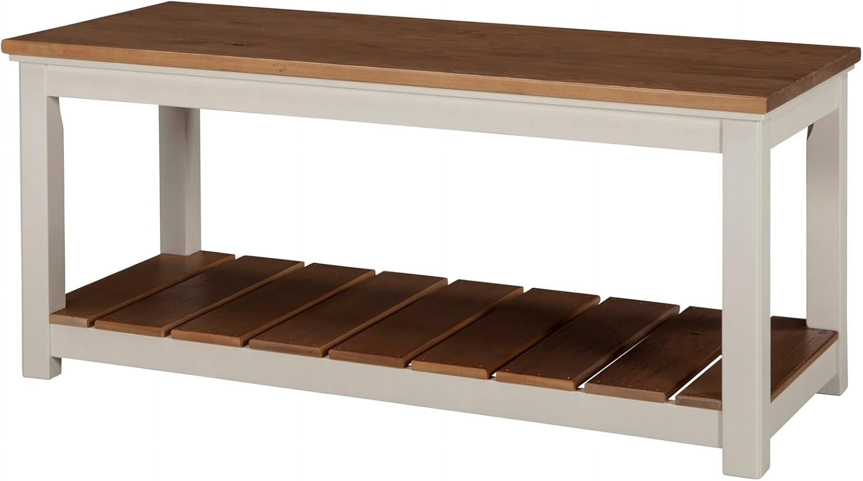 Bench - with Natural Wood Top, 40-Inch Entryway Bench with Slat Shelf ...