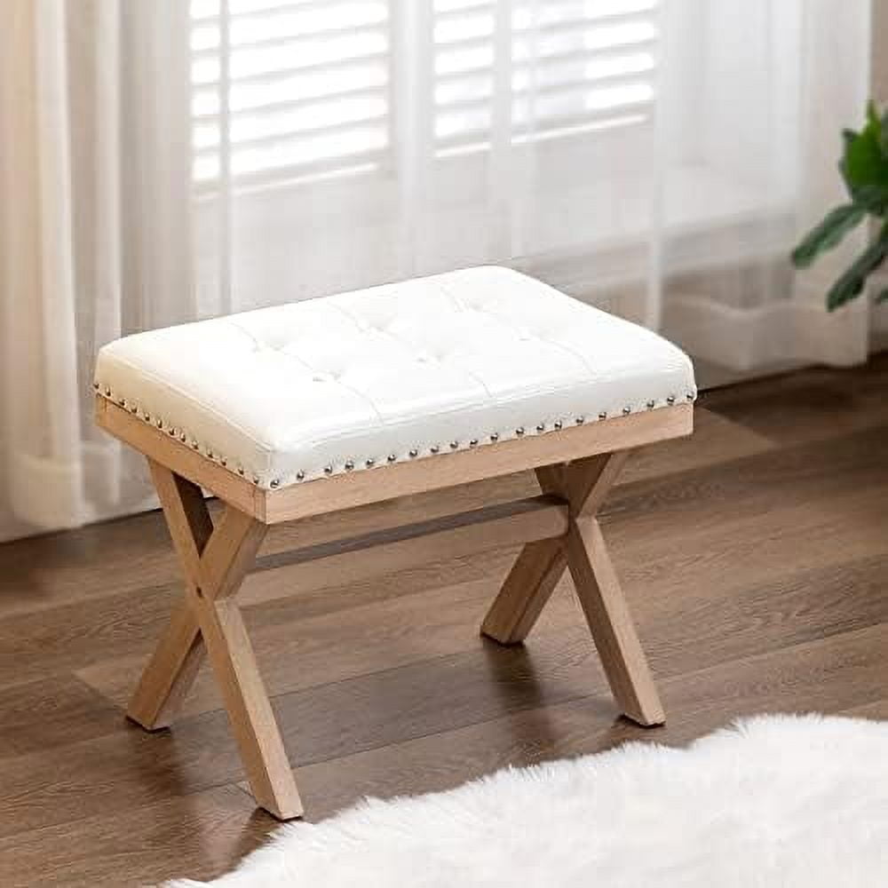 Bench Ottoman Faux Leather Upholstered Entryway Bedroom Bench Footstool ...
