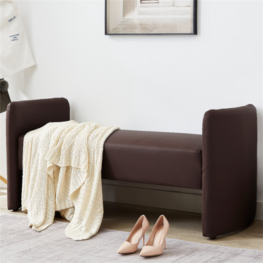 End of Bed Bench with Nailhead & Rolled Arm, Velvet Rectangular Sofa ...