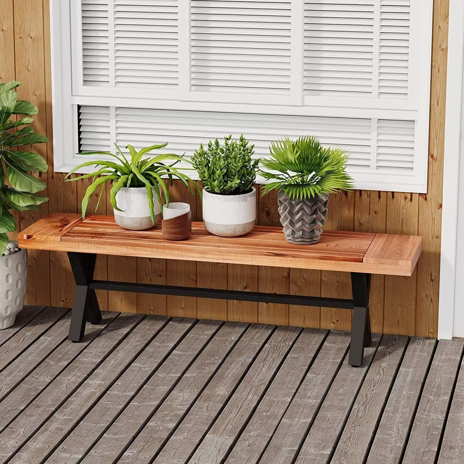 Bench Outdoor, Patio Bench with Storage Basket for Patio Garden Deck ...