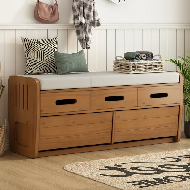 Bench Storage with 2 Drawers Ottoman Hidden Storage Bench Entryway Shoe ...