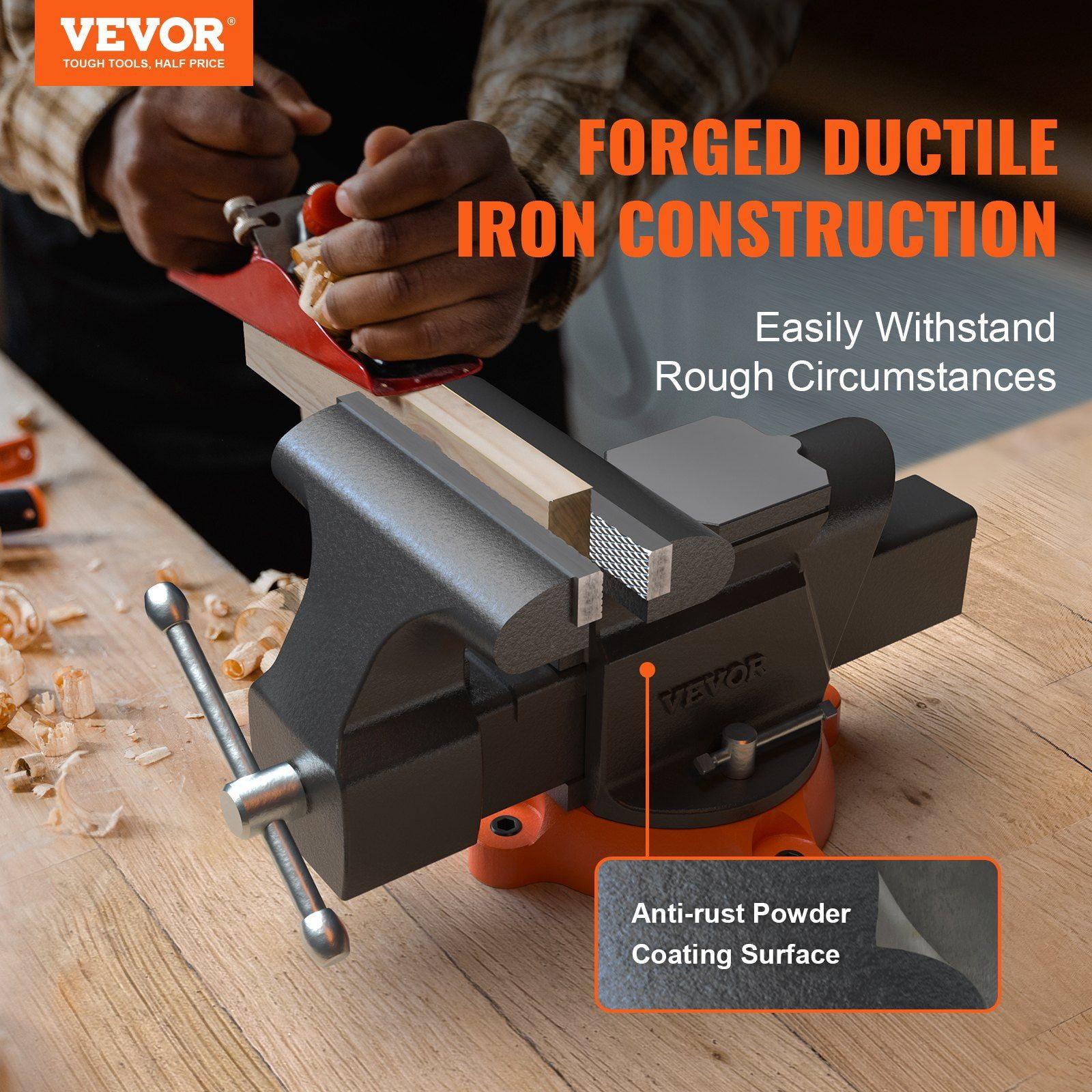 Bench Vise,6-"Jaw Width 5.9-"Jaw Opening,360-Degree Swivel Locking Base ...