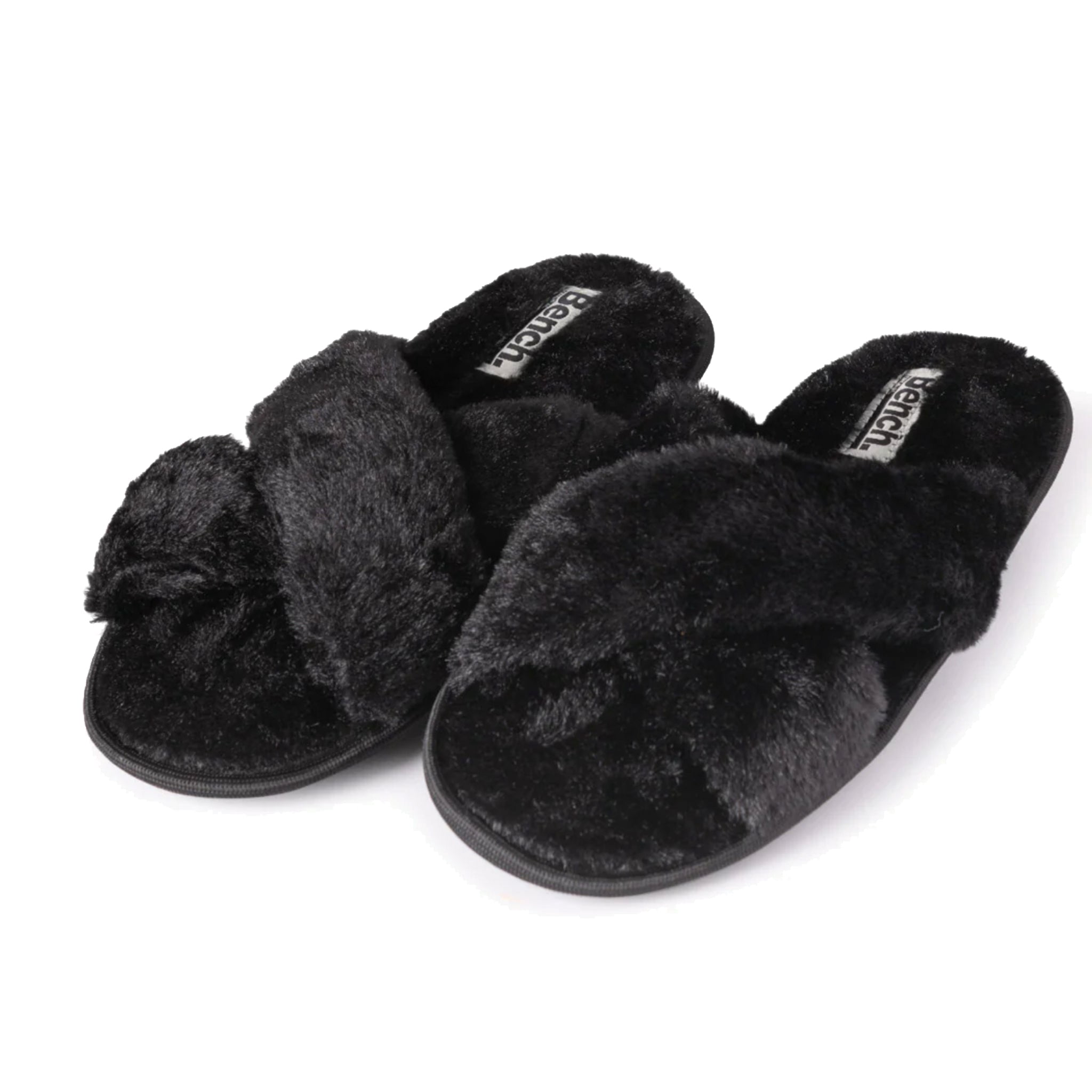 Bench Women Faux Fur Open-toe Criss Cross Band Slip-On Slippers ...