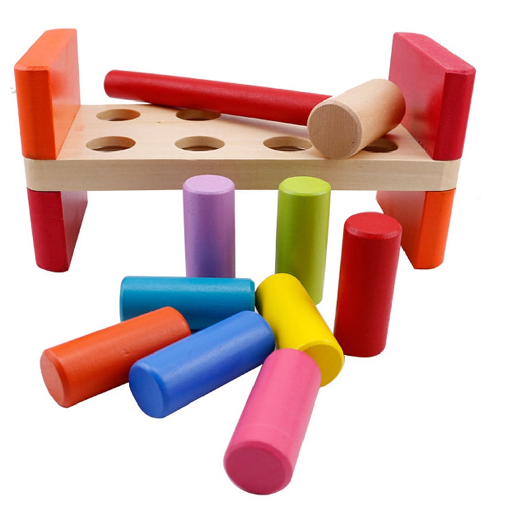 Bench Wooden Toy with Mallet hammering Block Punch and Drop Instruments ...