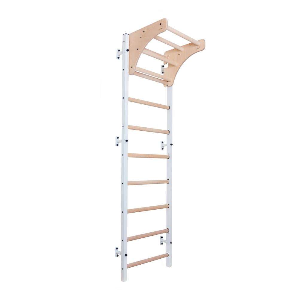 BenchK 711 White wall bars with adjustable solid beech wood pull-up bar ...