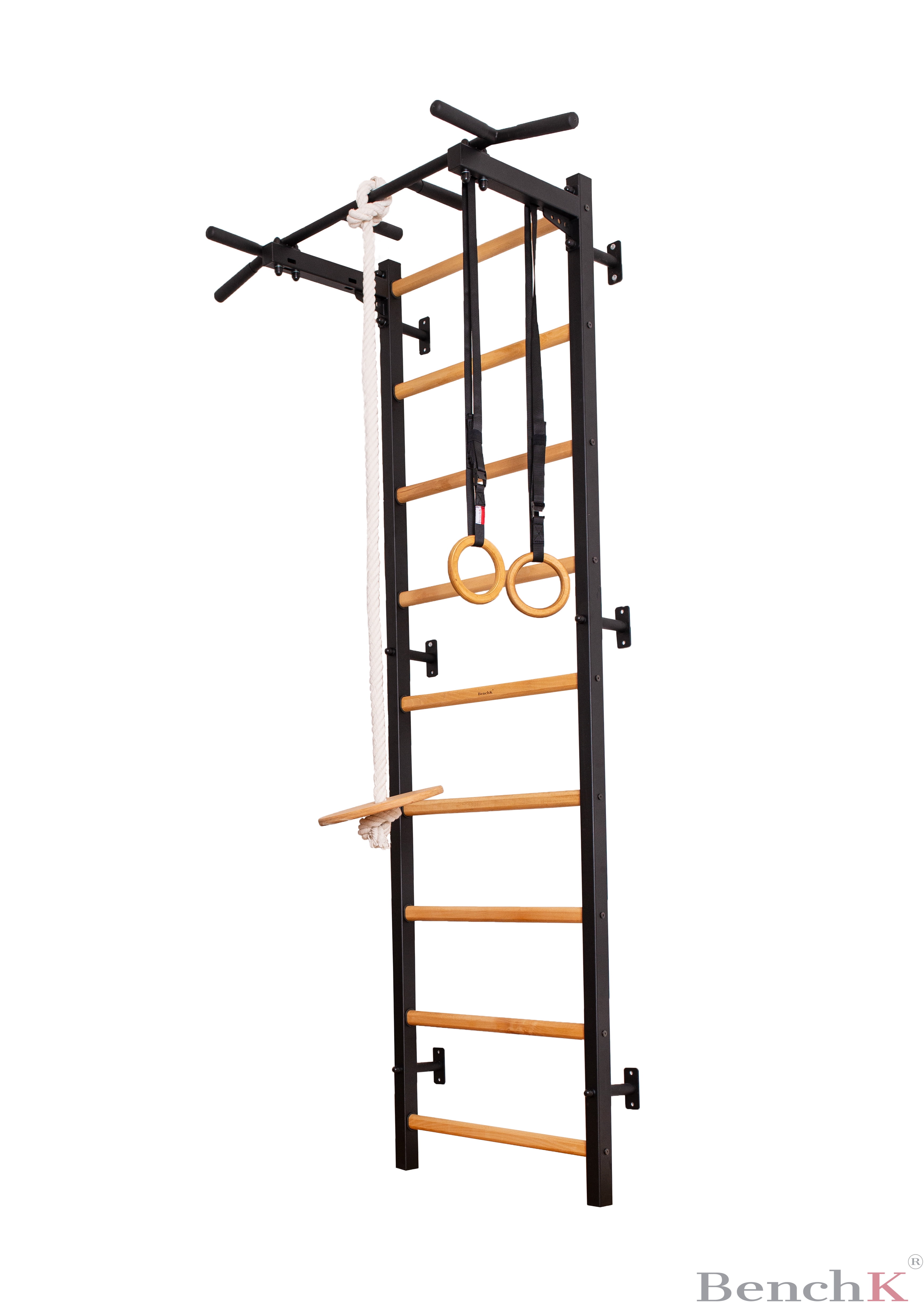 BenchK 721 Black + A076 Wall bars with fixed steel 6-grip pull-up bar ...