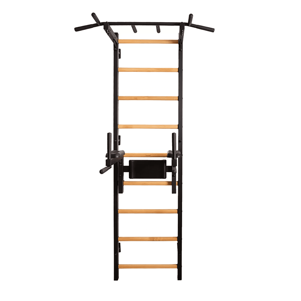 BenchK 722 Black wall bars with fixed steel 6-grip pull-up bar and dip ...