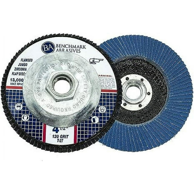 Benchmark Abrasives 4.5" x 5/8"-11 Premium High-Density Jumbo Zirconia Type 27 Flap Discs (10 ...
