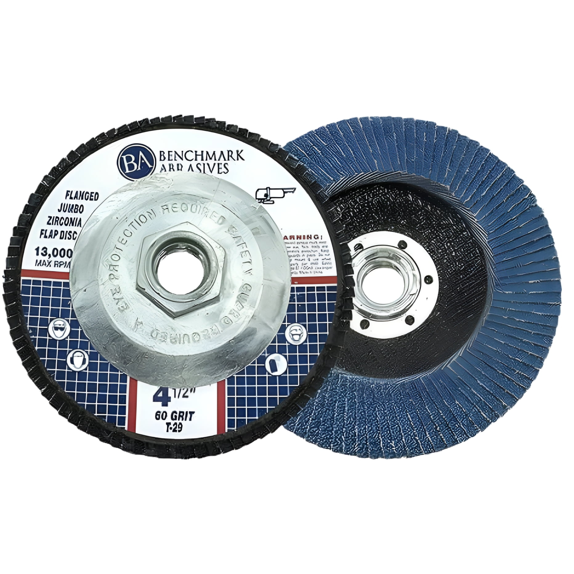 Benchmark Abrasives 4.5" x 5/8"-11 Premium High-Density Jumbo Zirconia Type 29 Flap Discs (10 ...