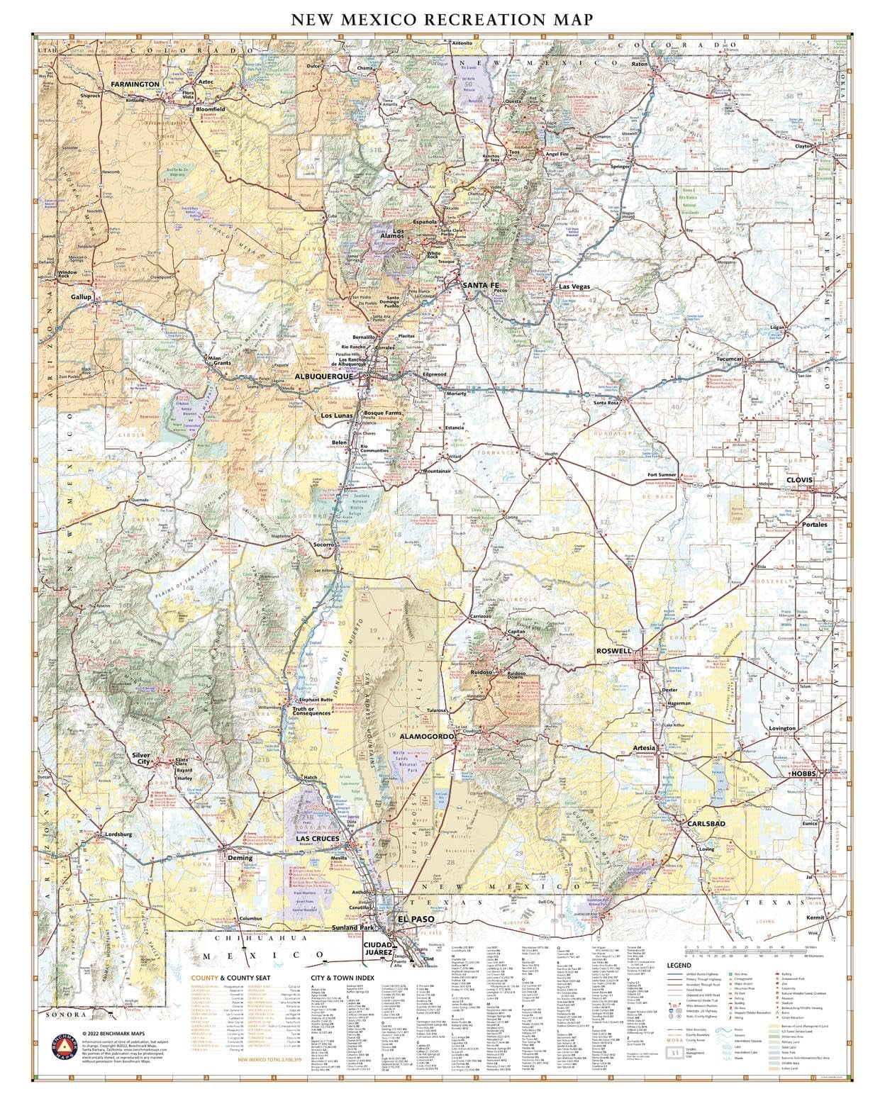 Benchmark Maps: New Mexico Recreation Wall Map - 26 x 33 inches ...