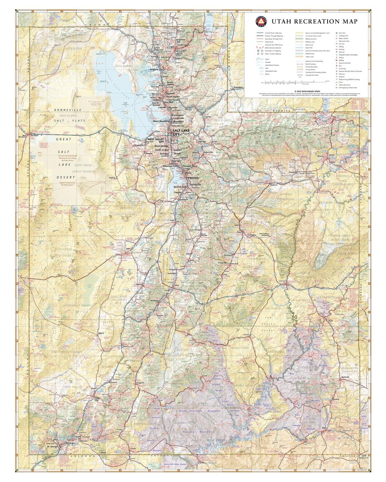 Benchmark Maps: Utah Recreation Wall Map - 26 x 33 inches - Rolled ...