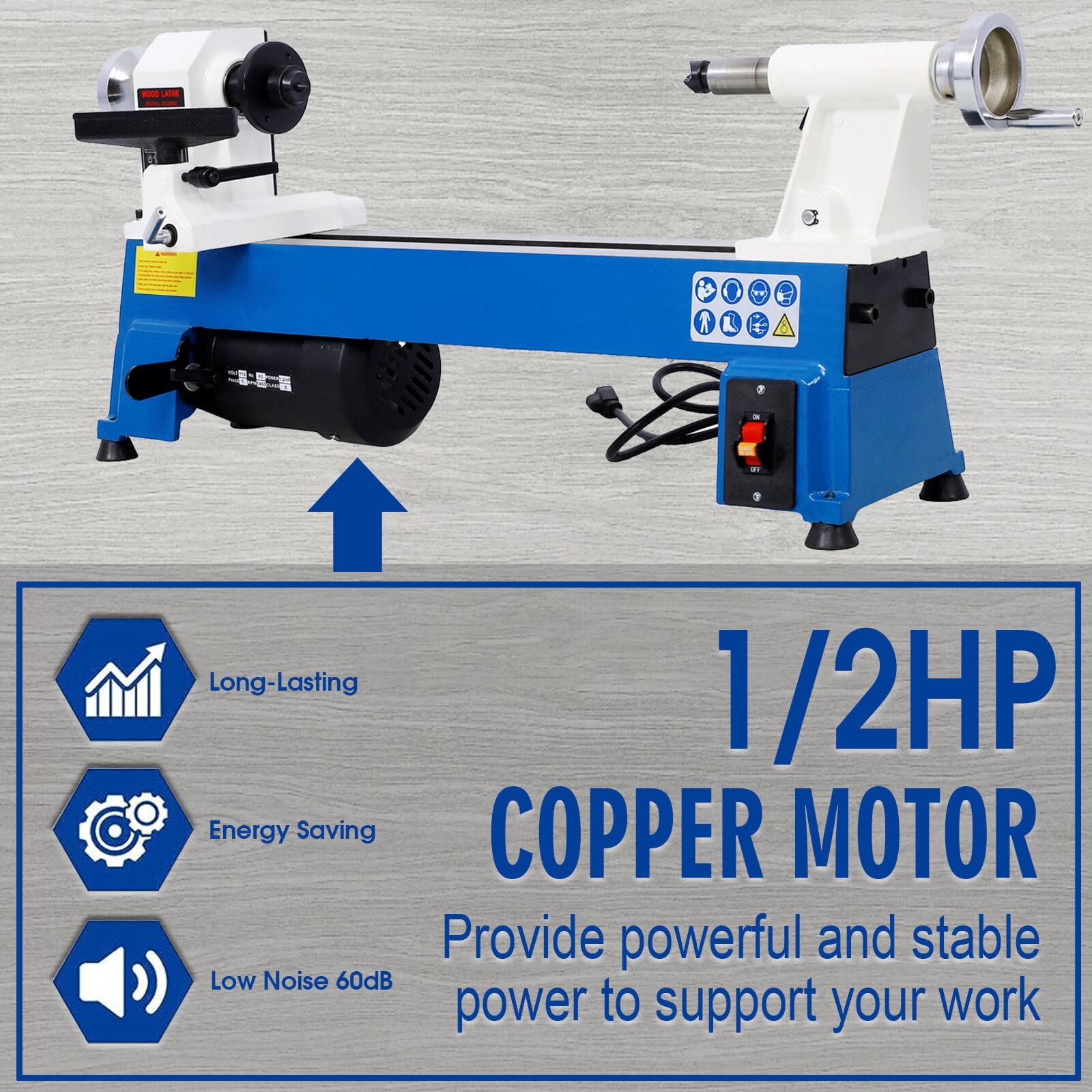 Benchtop Wood Lathe 10" x 18" Wood Lathe Machine 5 Variable Speeds 500 ...