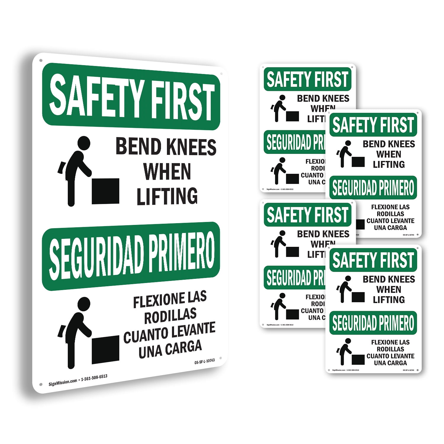 Bend Knees When Lifting Bilingual OSHA SAFETY FIRST Aluminum Sign 10 ...