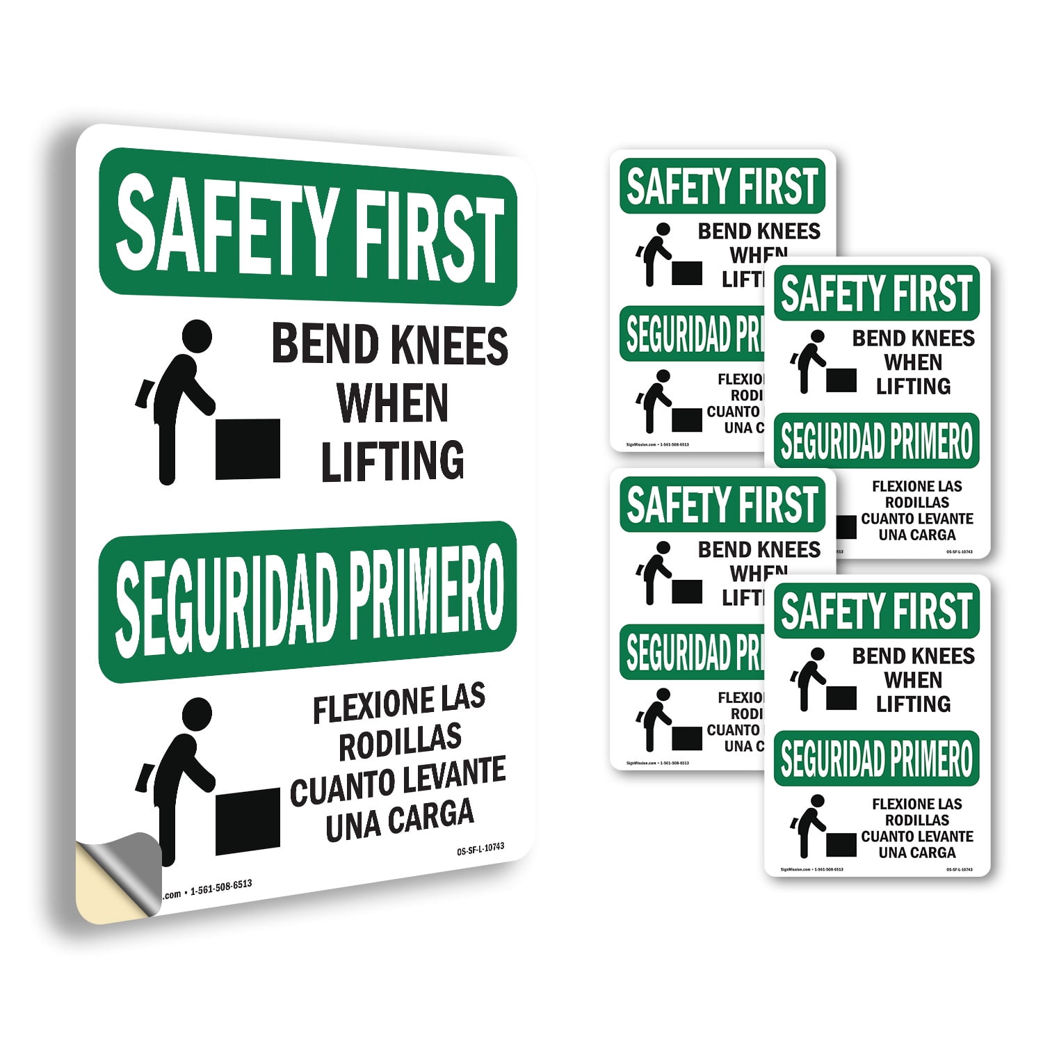 Bend Knees When Lifting Bilingual OSHA SAFETY FIRST Vinyl Decal Label ...