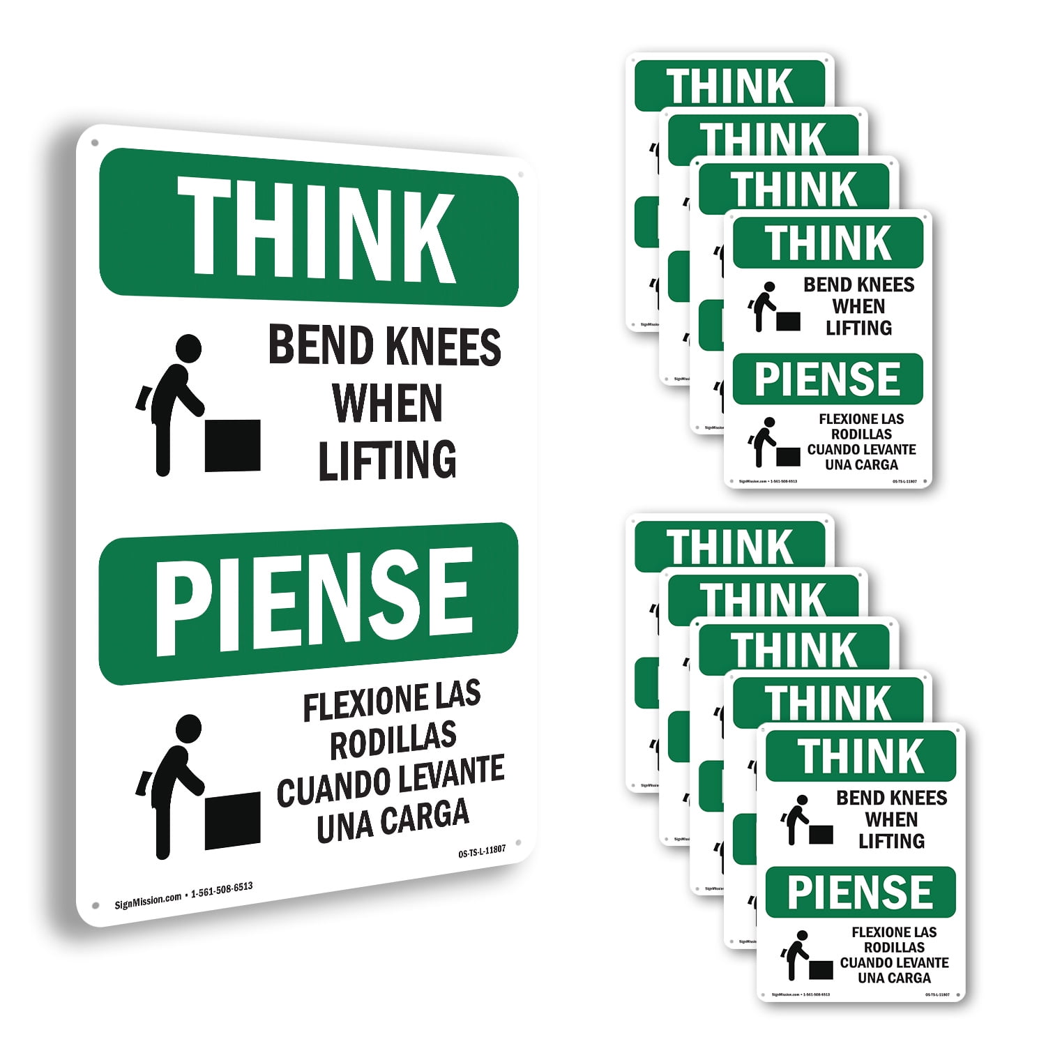Bend Knees When Lifting Bilingual OSHA Think Aluminum Sign 10 Inch x 7 ...