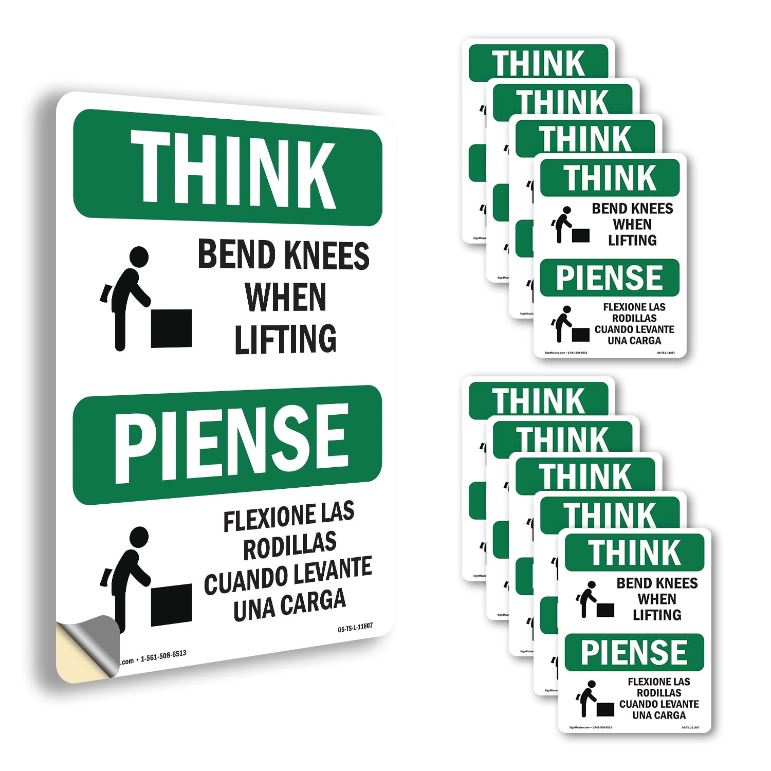 Bend Knees When Lifting Bilingual OSHA Think Vinyl Decal Label 18 Inch ...