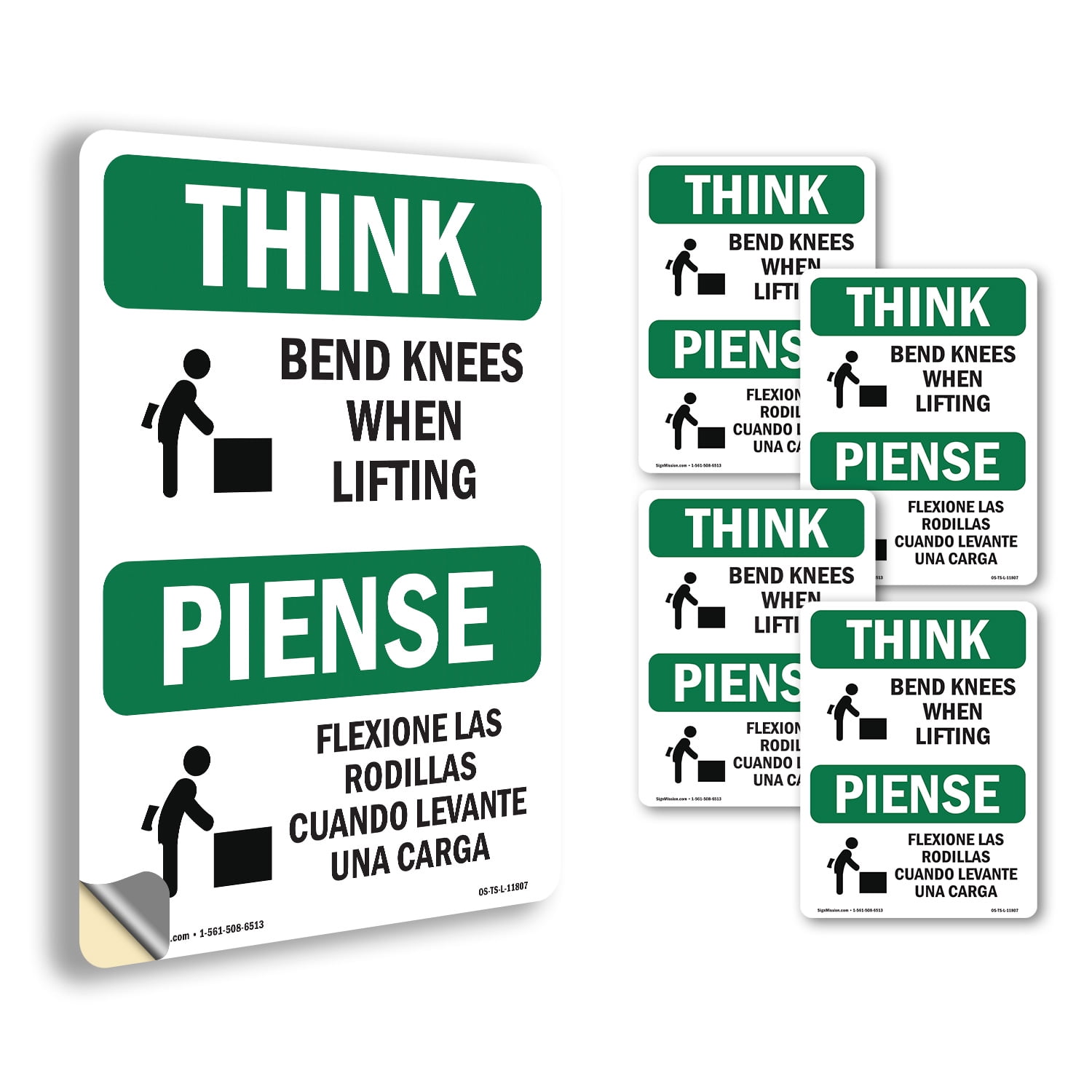 Bend Knees When Lifting Bilingual OSHA Think Vinyl Decal Label 24 Inch ...