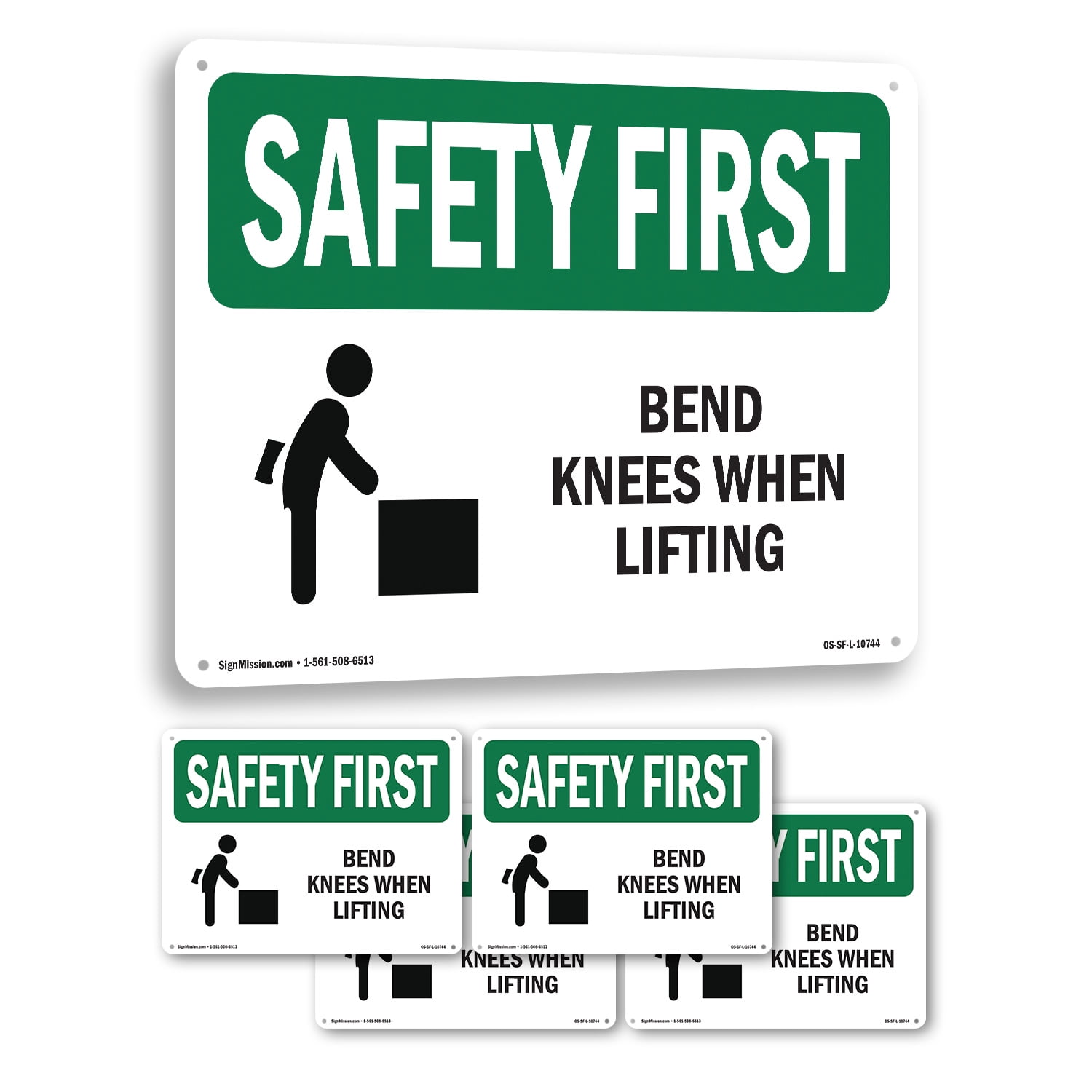 Bend Knees When Lifting OSHA SAFETY FIRST Aluminum Sign 24 Inch x 18 ...