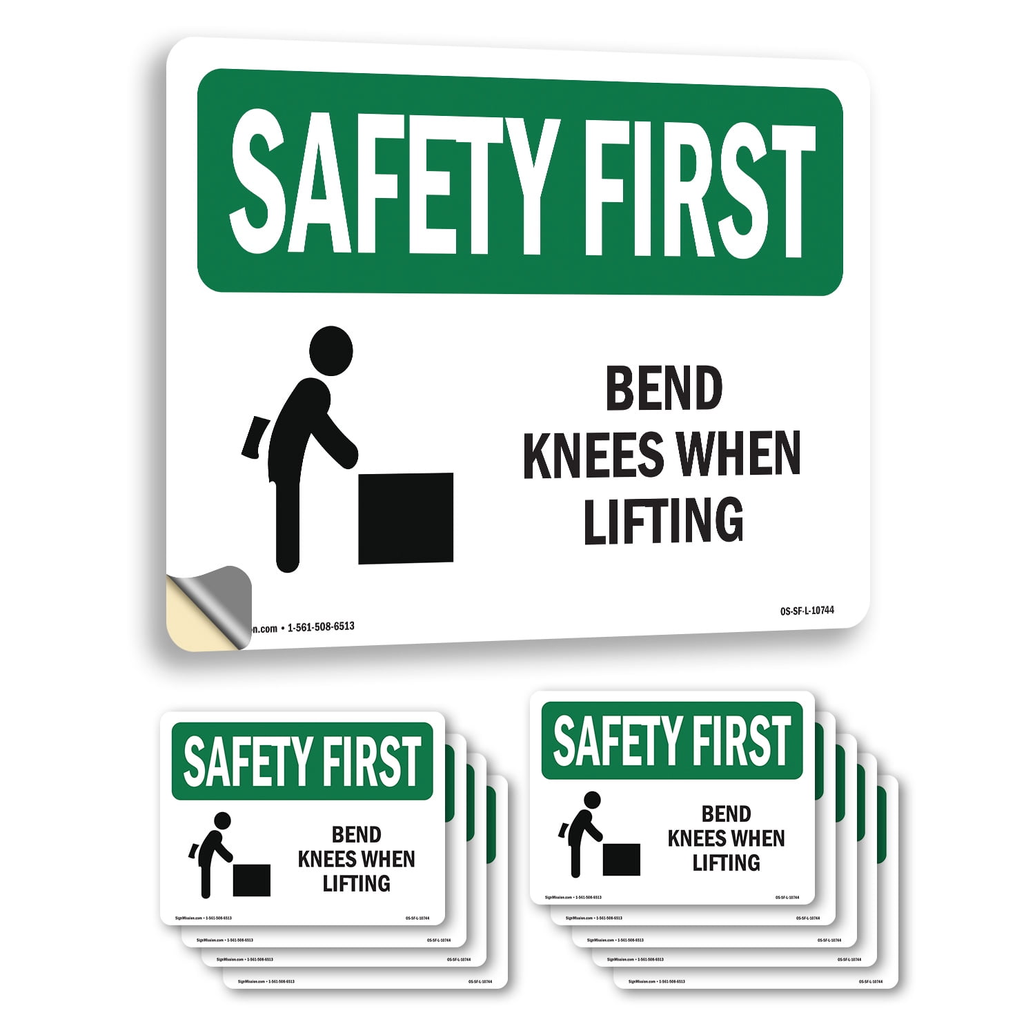 Bend Knees When Lifting OSHA SAFETY FIRST Vinyl Decal Label 5 Inch x 3. ...