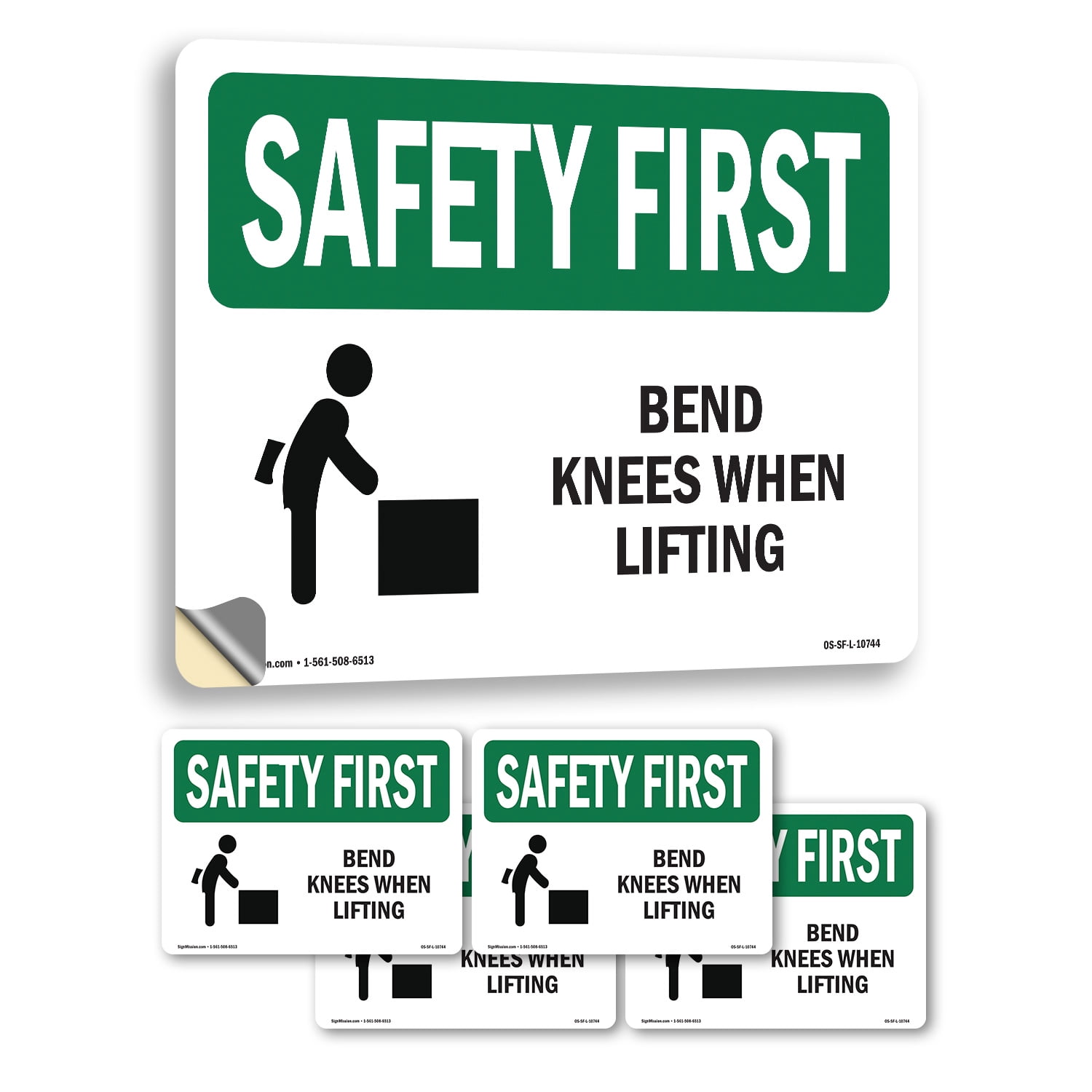 Bend Knees When Lifting OSHA SAFETY FIRST Vinyl Decal Label 7 Inch x 5 ...