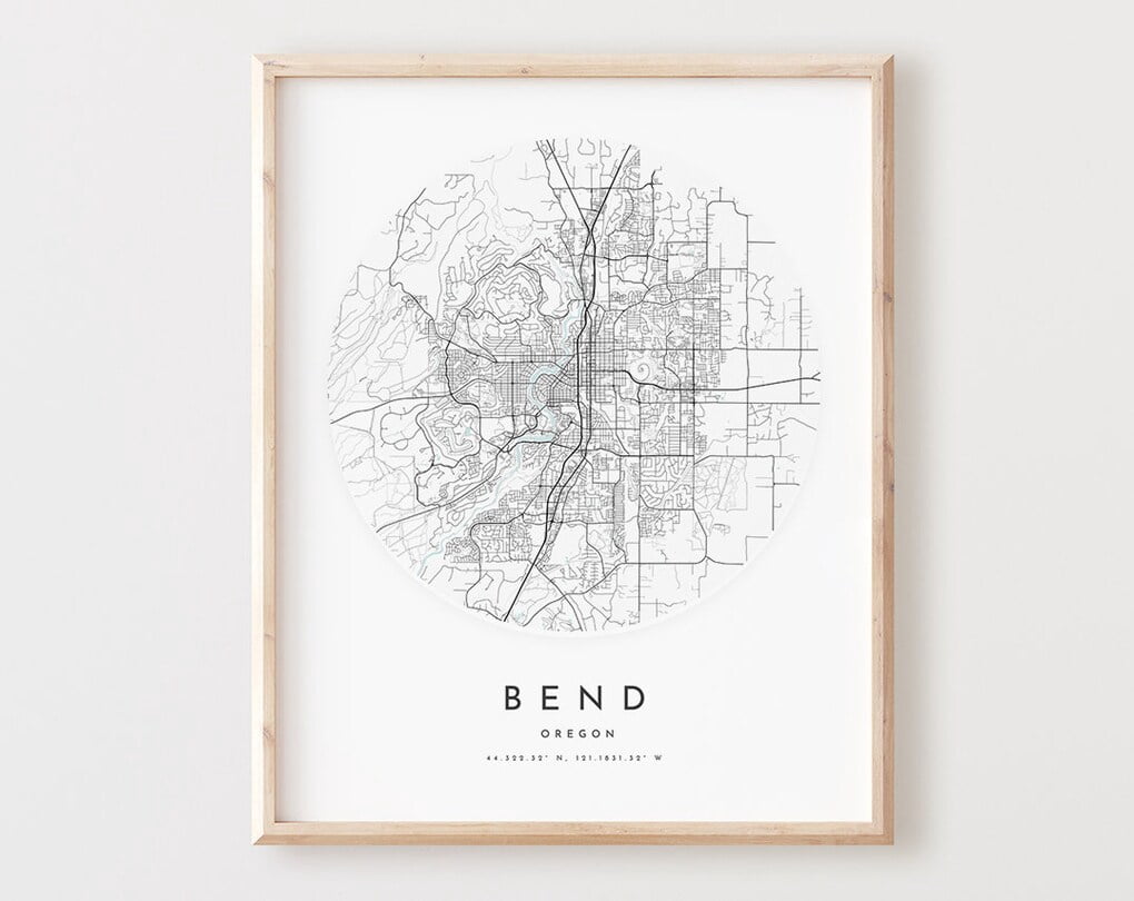 Bend Map Print, Bend Map Poster City Wall Art, Or Road Map, Oregon ...